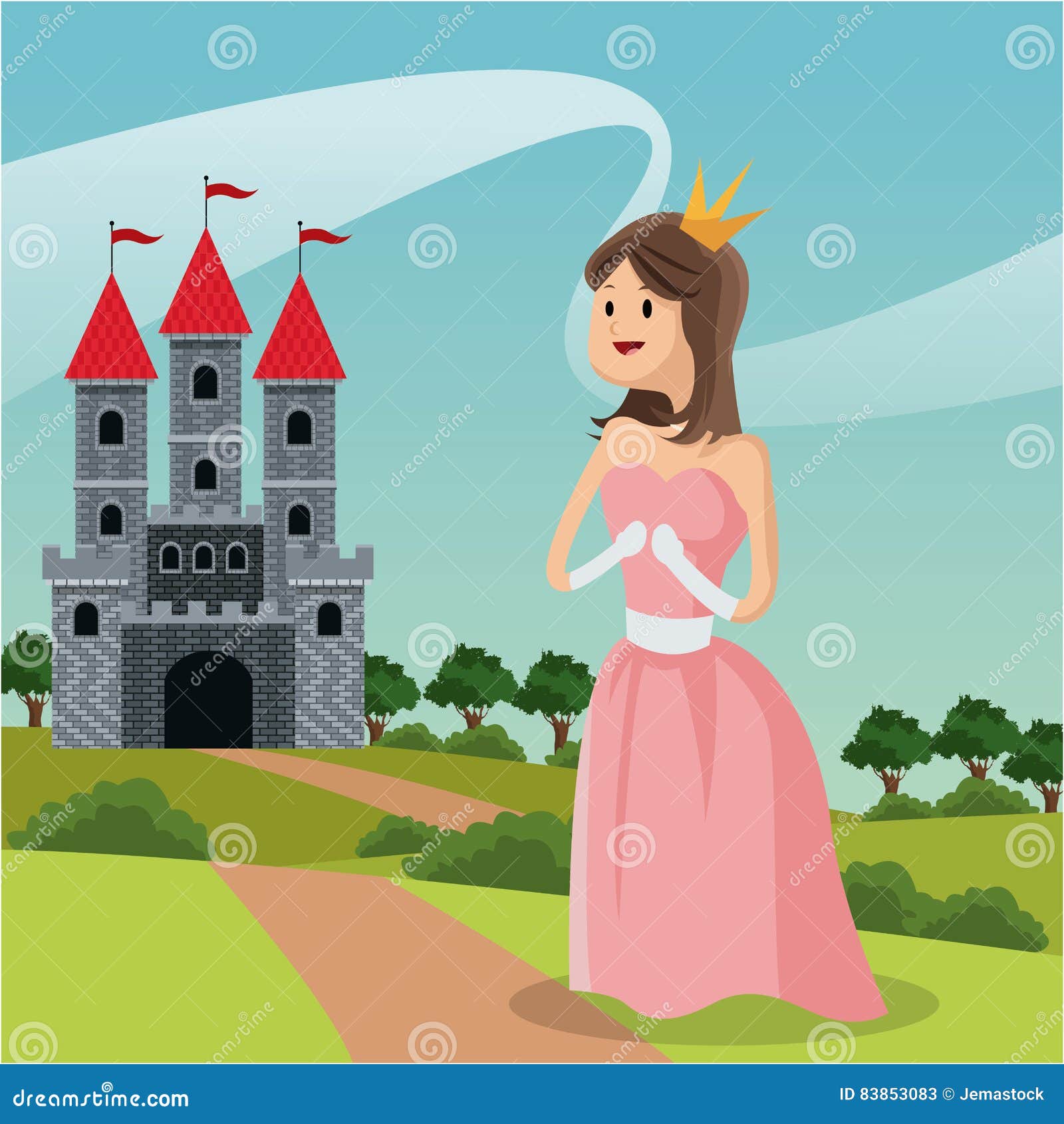 Princess Path Castle Landscape Stock Vector - Illustration of palace ...