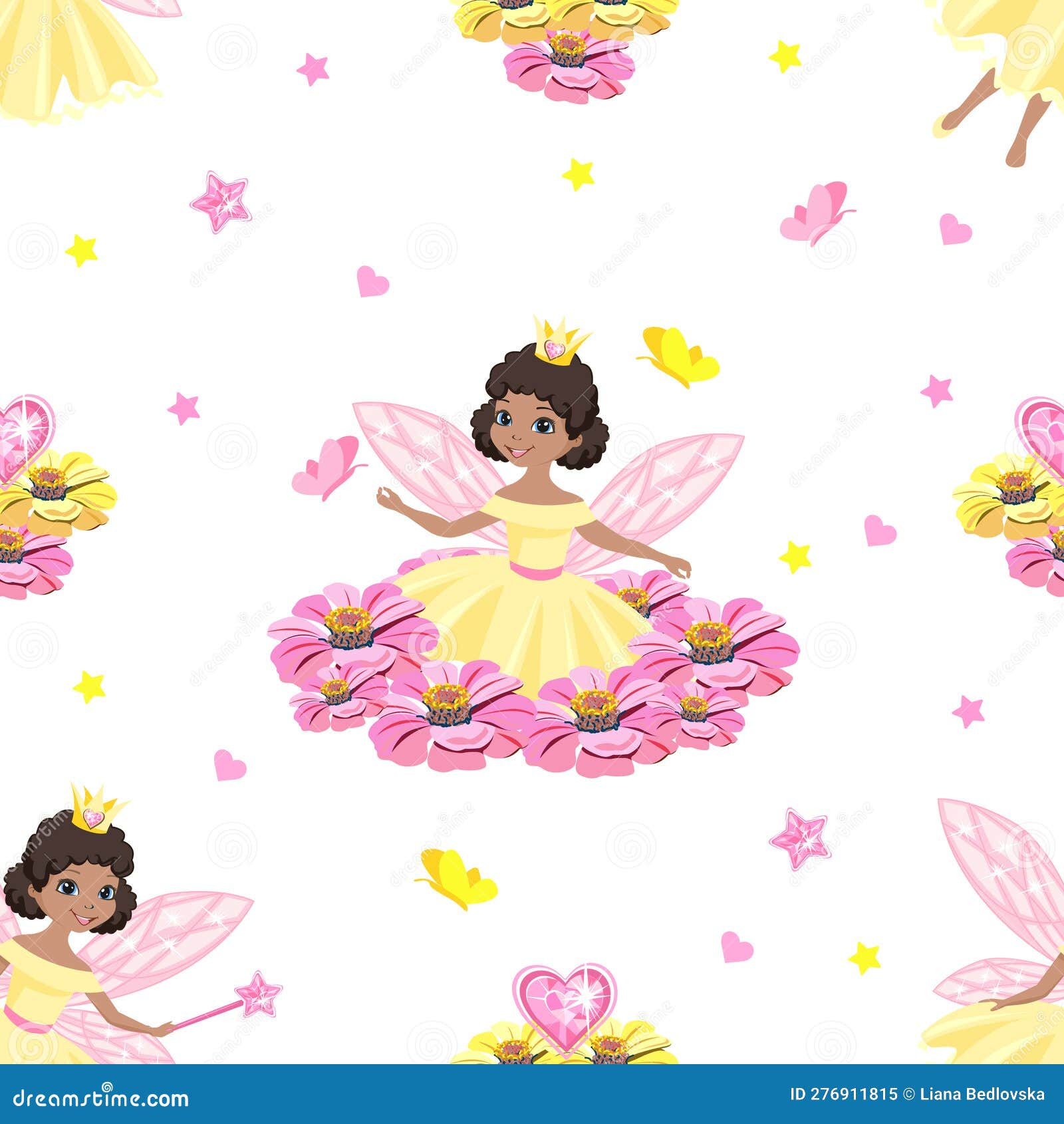 Beautiful Princess Seamless Pattern in Cartoon Style Stock Vector ...