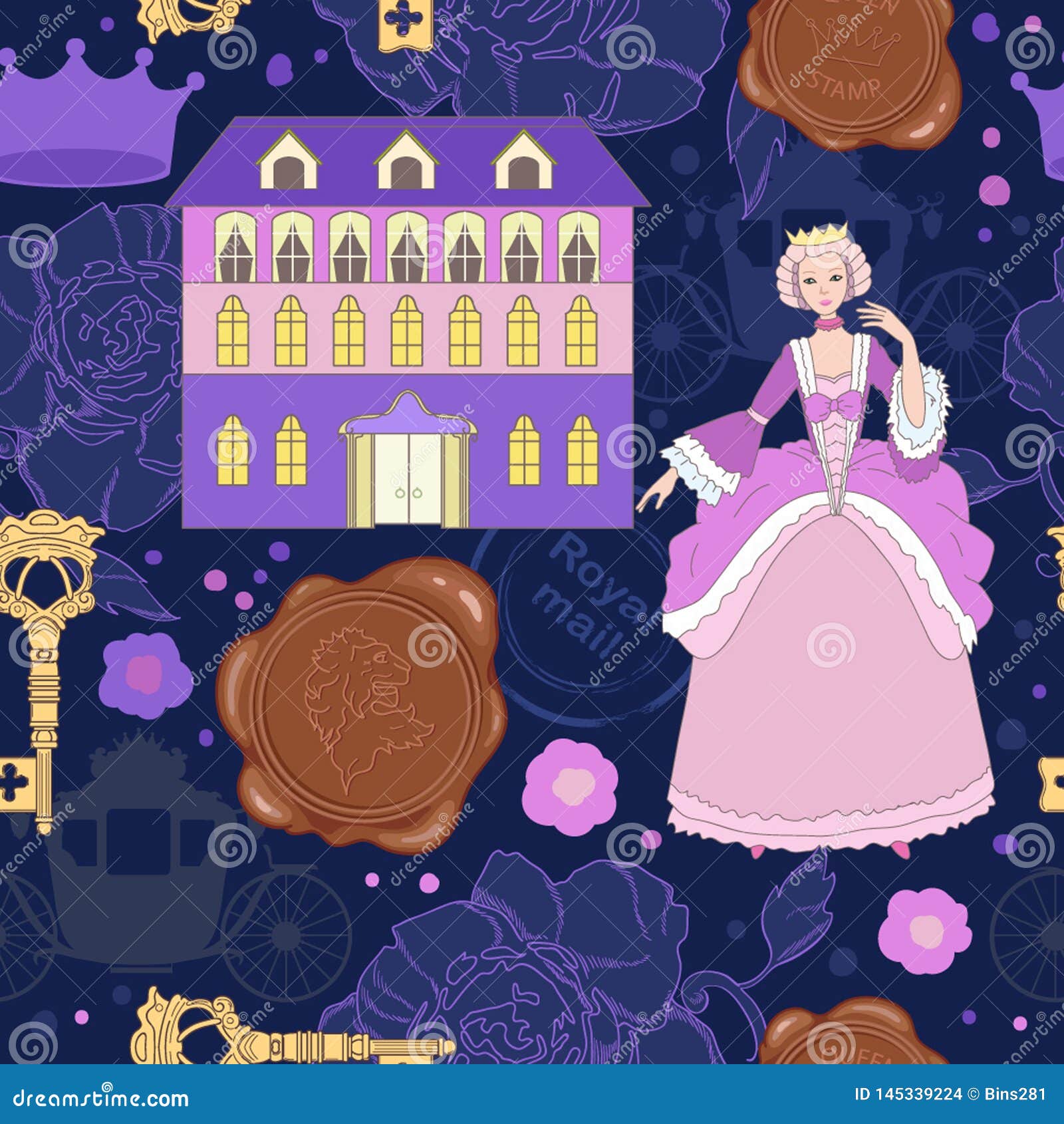 Princess on Pattern for Wallpaper Stock Vector - Illustration of ...