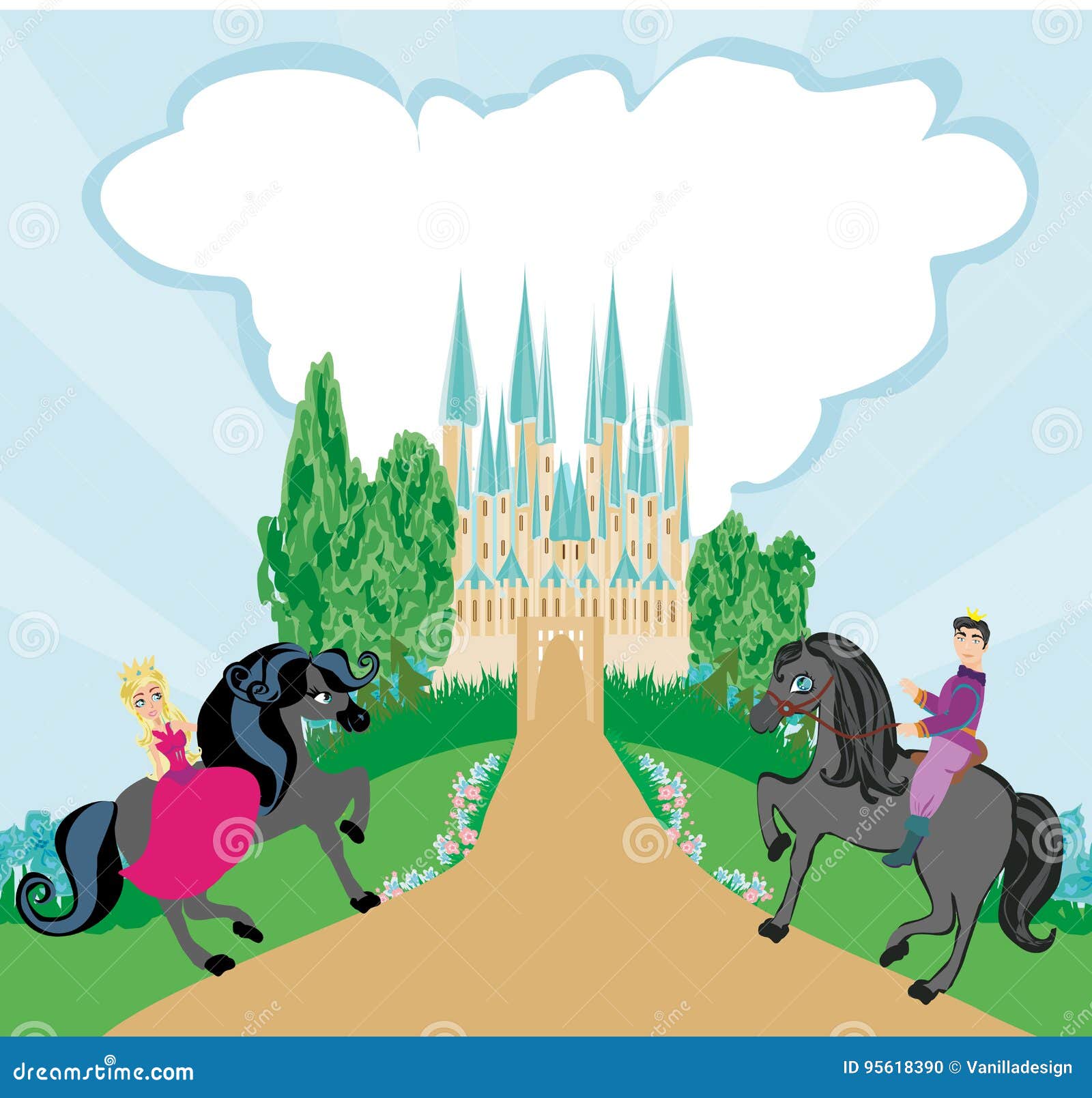 Princess and Prince Riding on a Horse Stock Vector - Illustration of ...