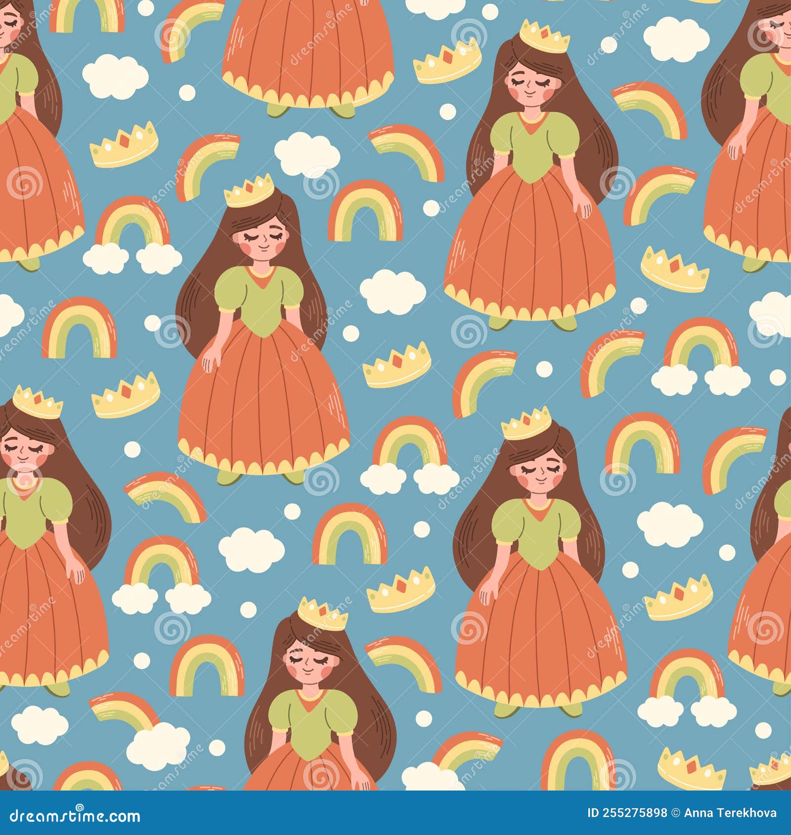 Princess Rainbow and Cloud Seamless Pattern Vector Stock Vector ...