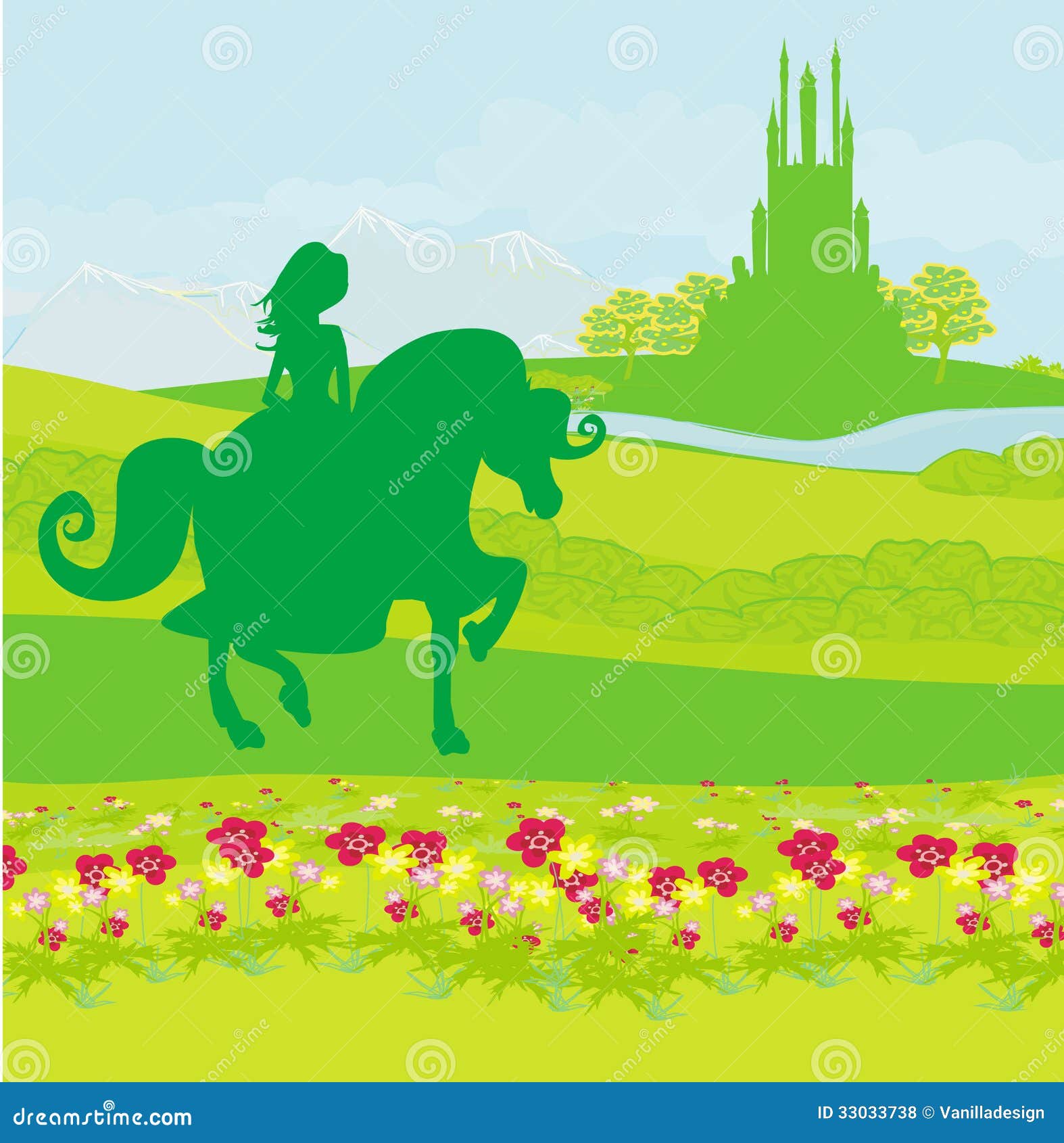 Princess Riding A Horse Into The Castle Royalty-Free Illustration ...