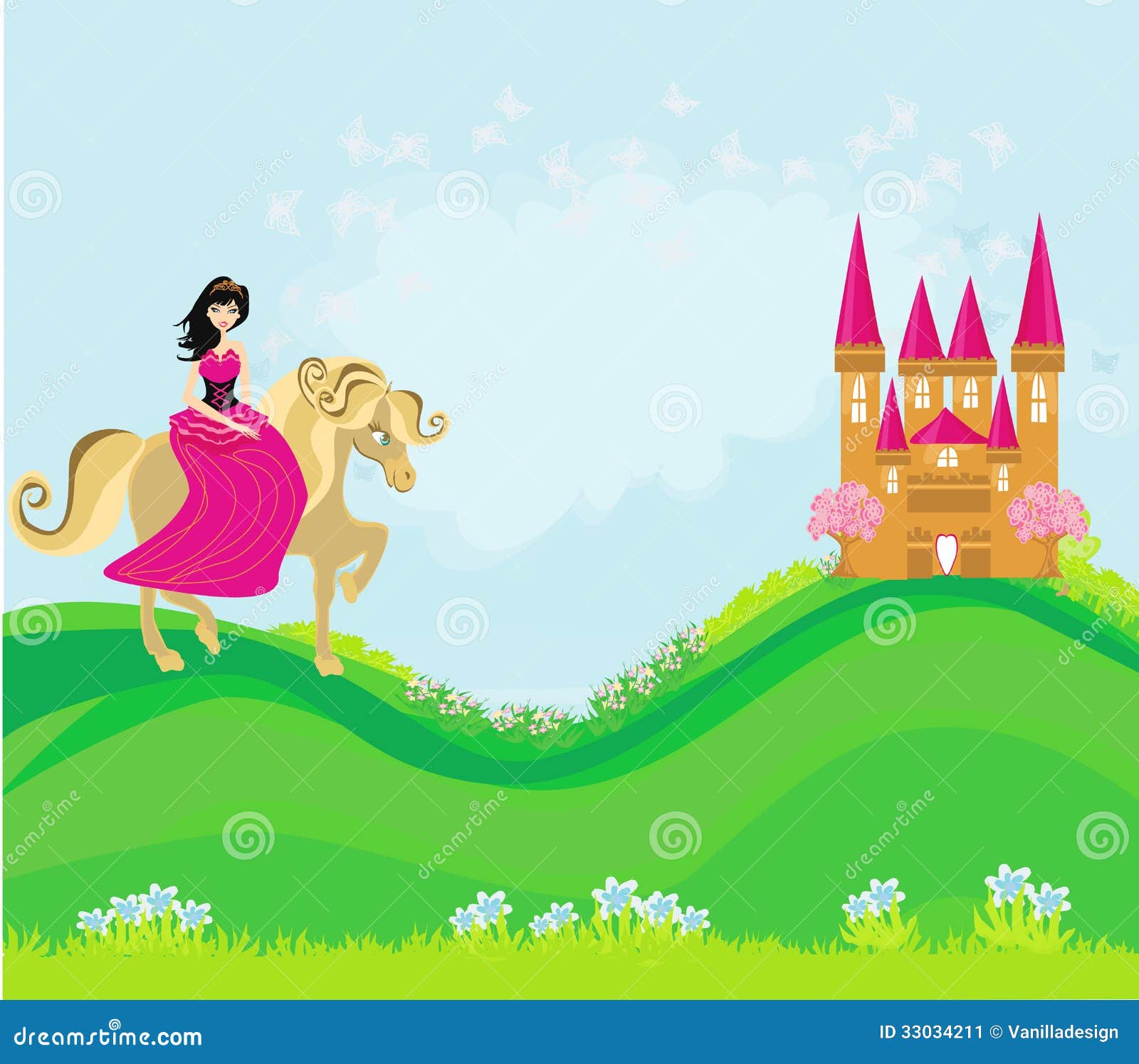 Princess Riding a Horse into the Castle Stock Illustration ...