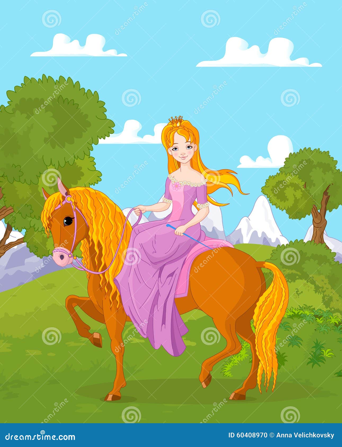 Princess Riding Horse stock vector. Illustration of happiness - 60408970