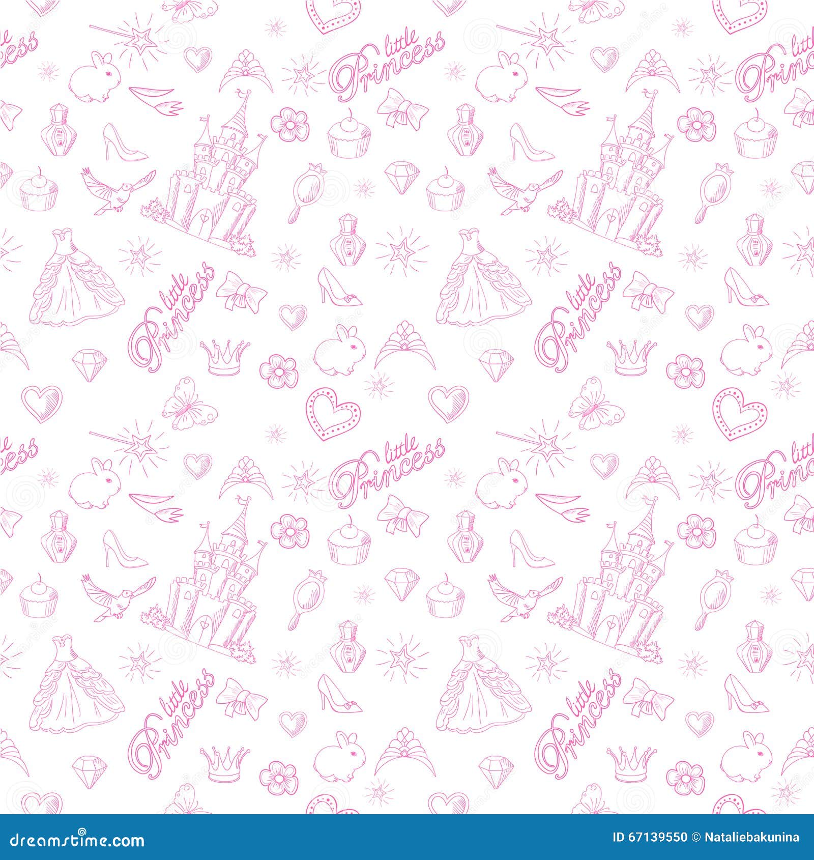 Princess seamless pattern. stock vector. Illustration of cupcake - 67139550
