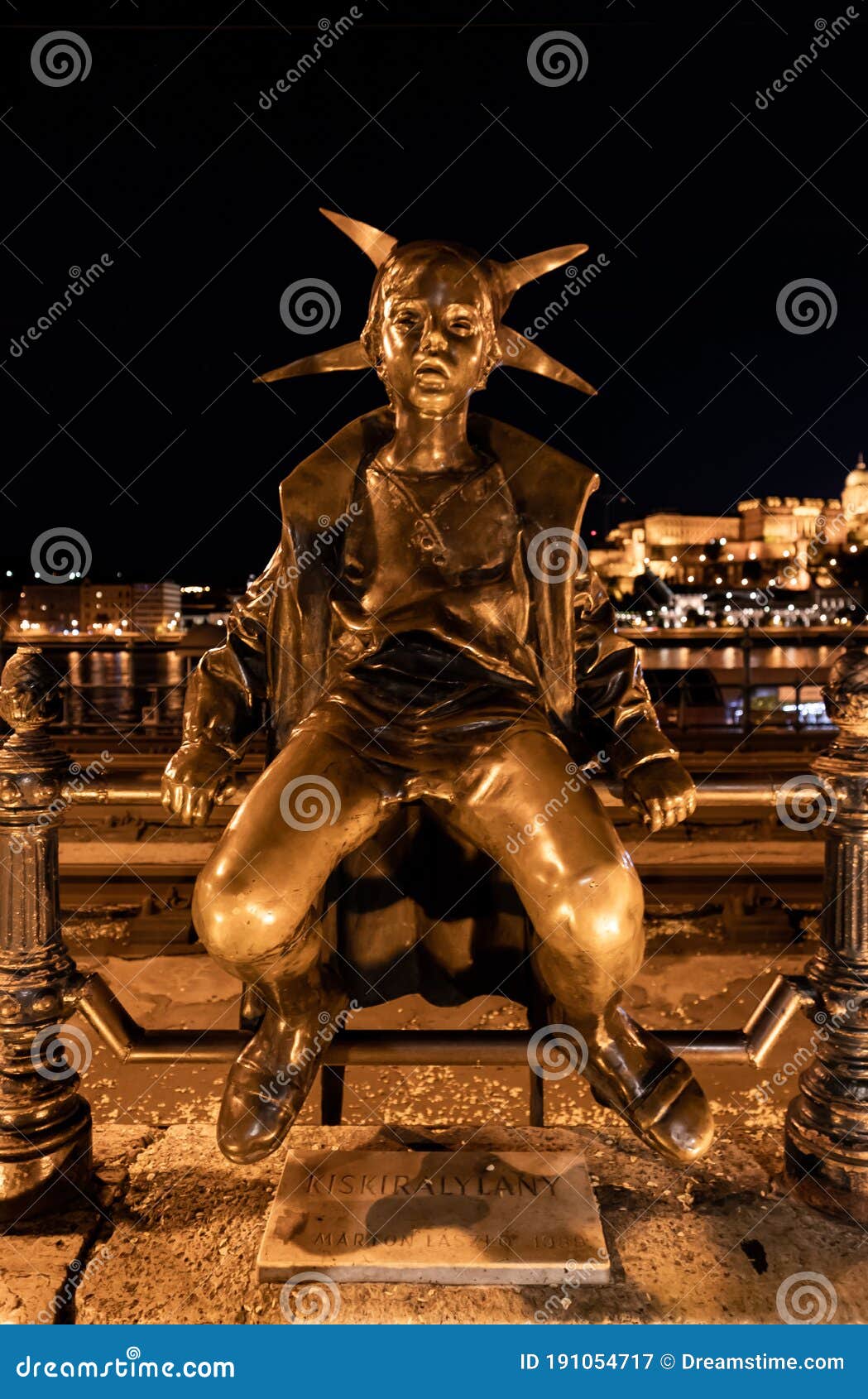 The Small Princess Statue Sitting Alone in the Night at Budapest ...
