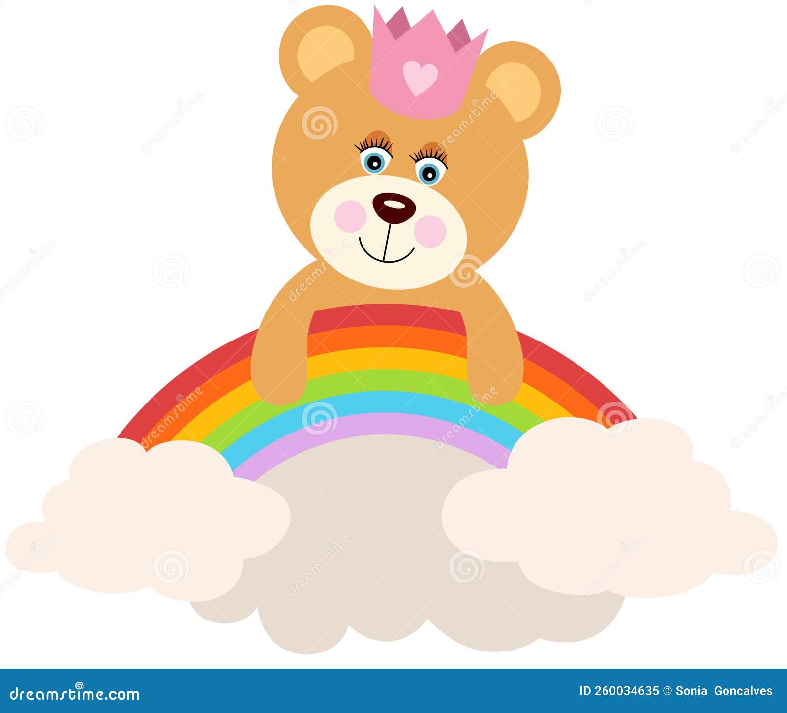 Princess Teddy Bear Hanging on Rainbow with Clouds Stock Vector ...