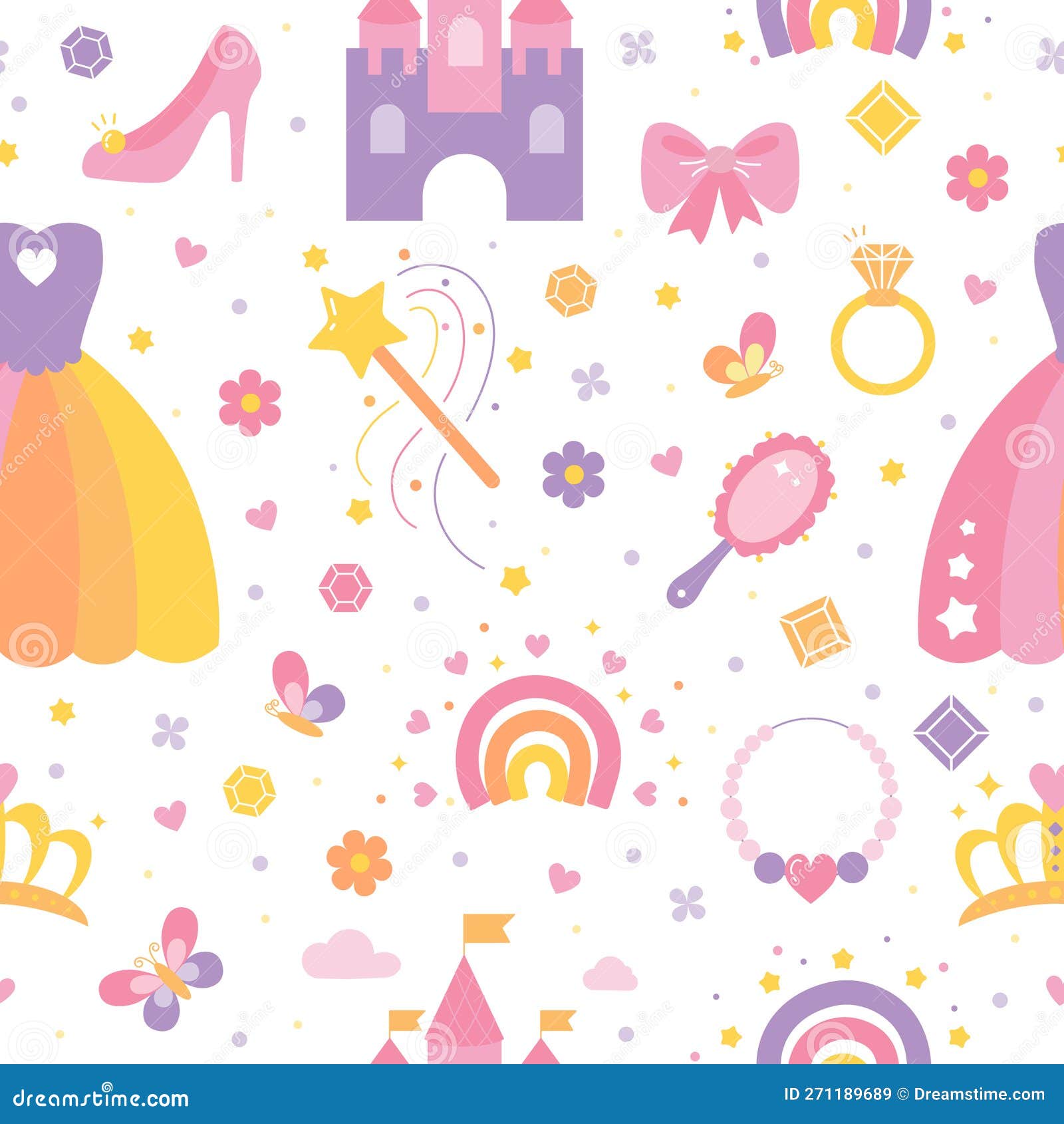 Princess Things Pink and Purple Seamless Pattern Stock Vector ...
