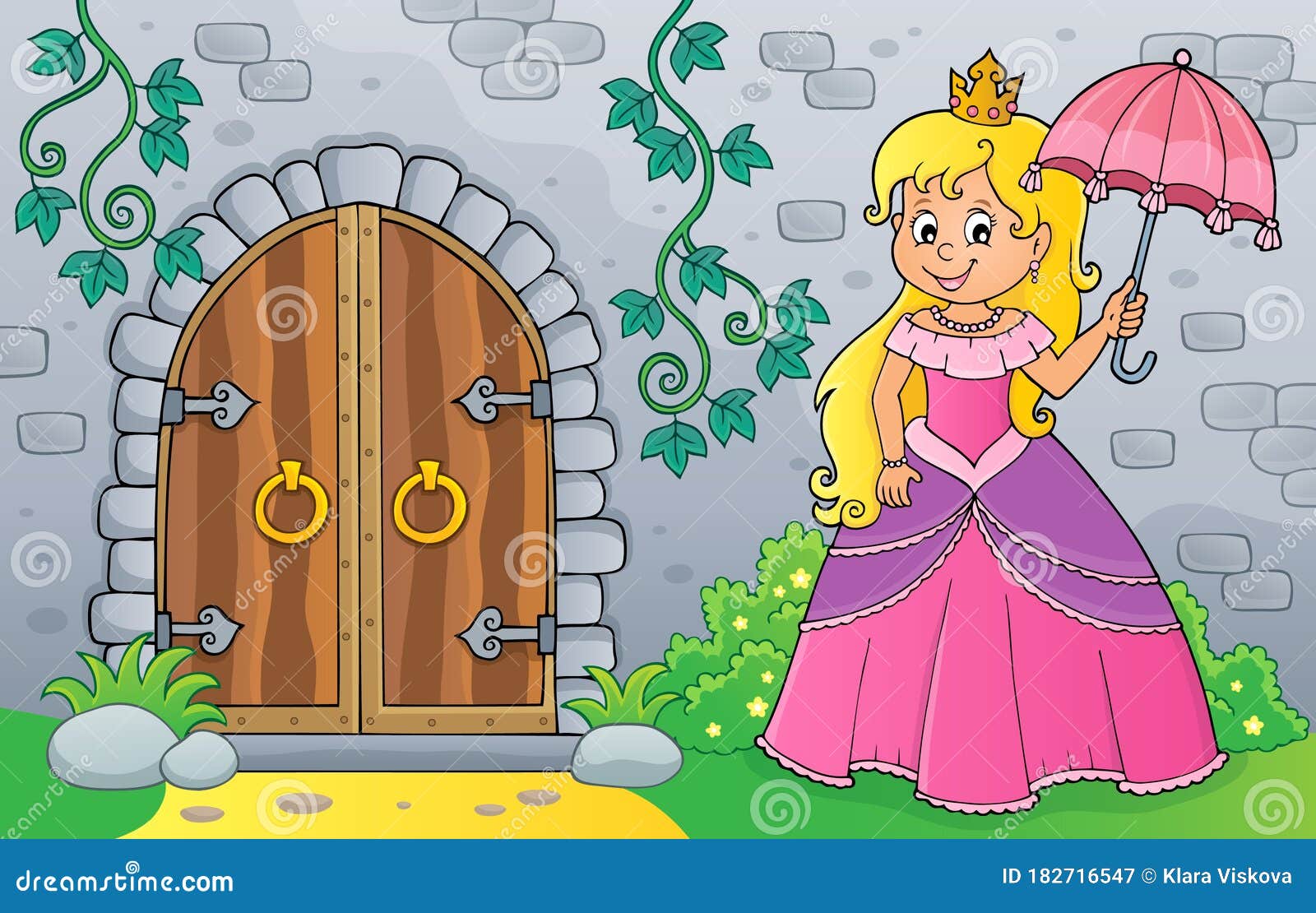 Princess with Umbrella by Old Door Stock Vector - Illustration of ...
