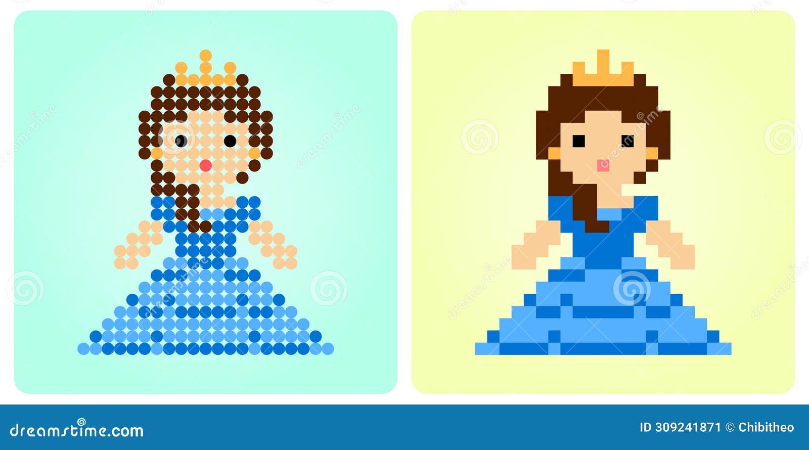A Princess In 8 Bit Pixel Art. Beads Pattern A Cute Girl Cartoon Vector ...