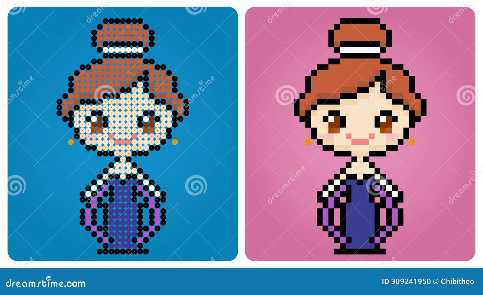A Princess In 8 Bit Pixel Art. Beads Pattern A Cute Girl Cartoon Vector ...