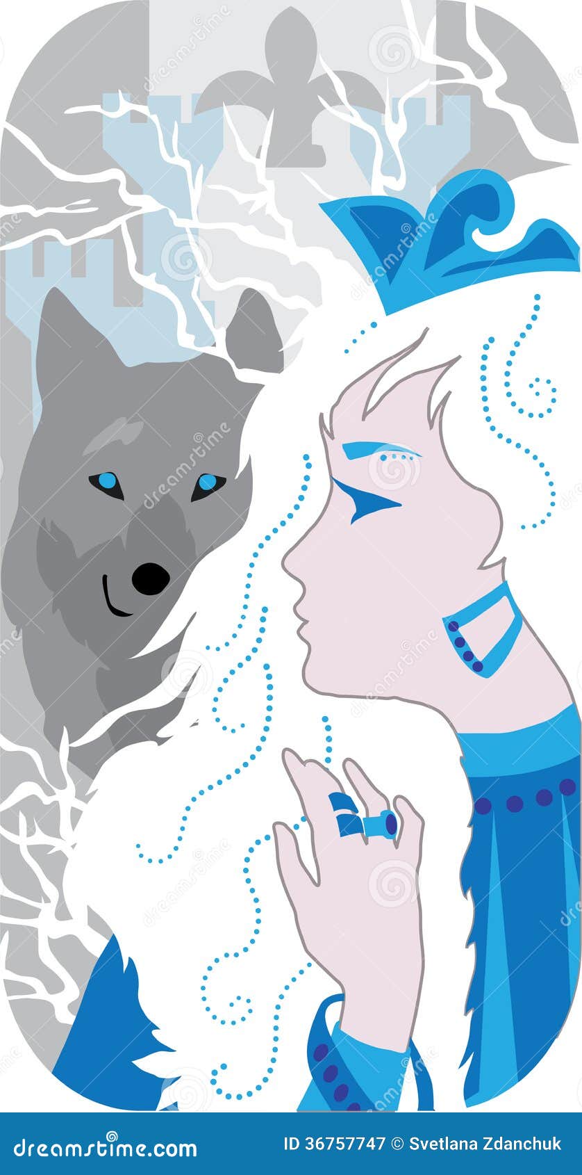 Princess and Wolf Illustration Stock Vector - Illustration of winter ...