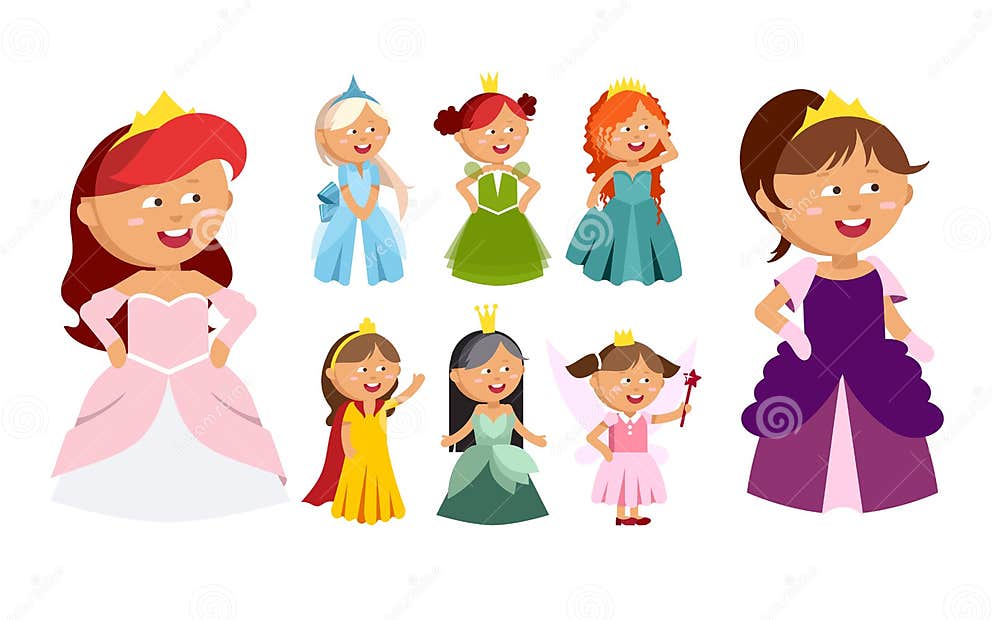 Princesses Vector Set Cute Collection Of Beautiful Characters Stock
