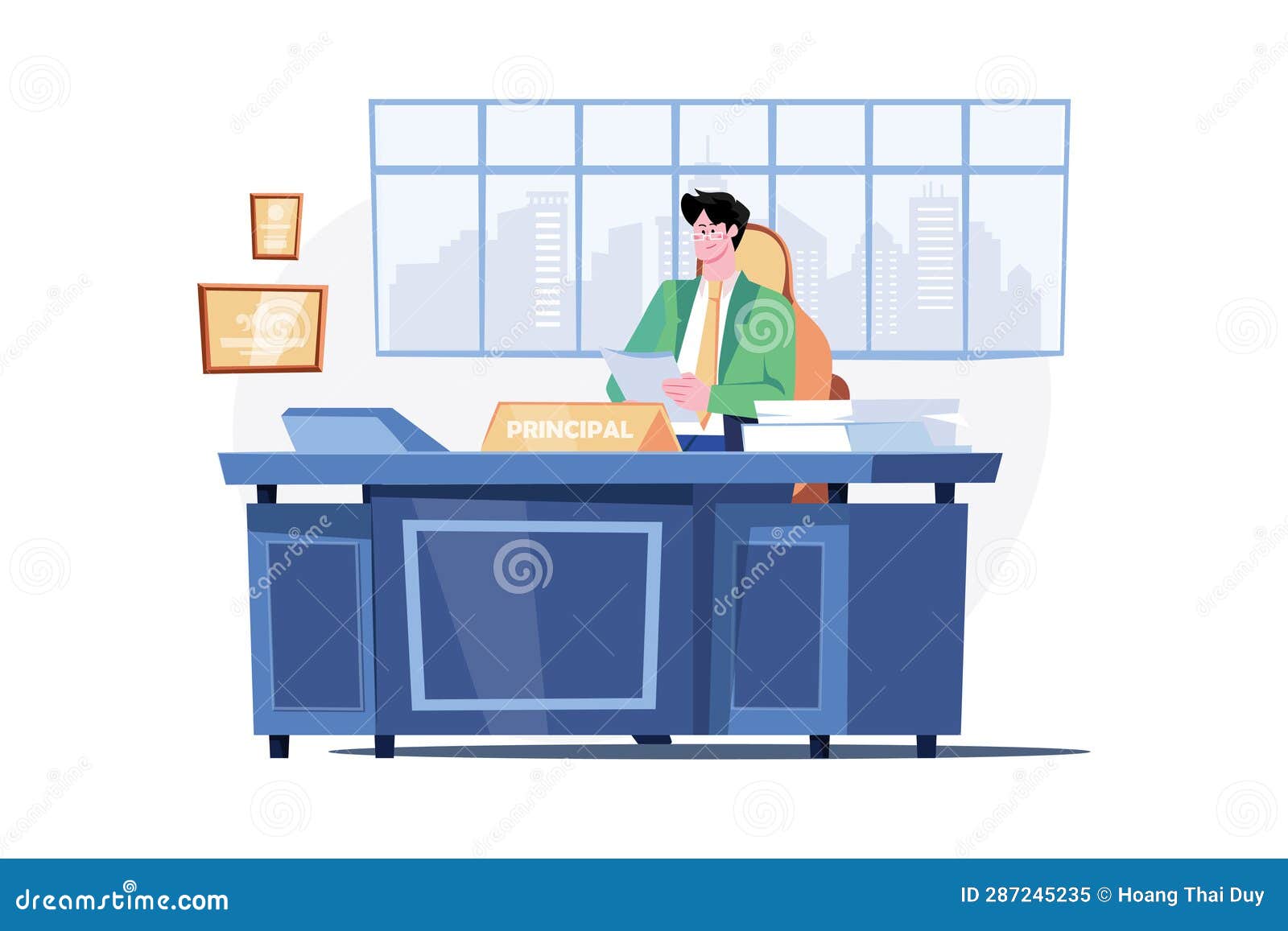 The Principal is Working in the Office Stock Vector - Illustration of ...