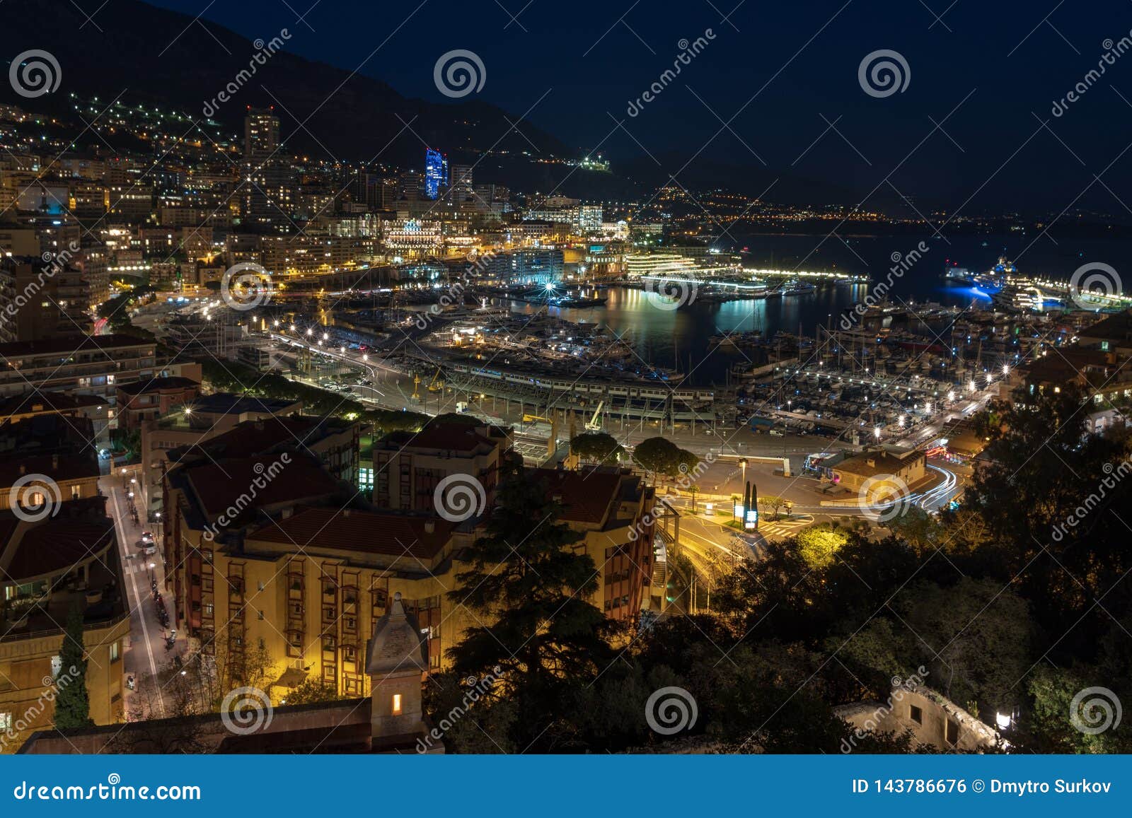 Monaco by night stock photo. Image of landscape, international - 143786676