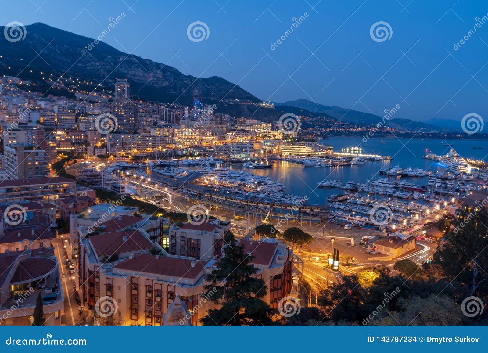 Monaco by night stock photo. Image of angle, light, elevated - 143787234