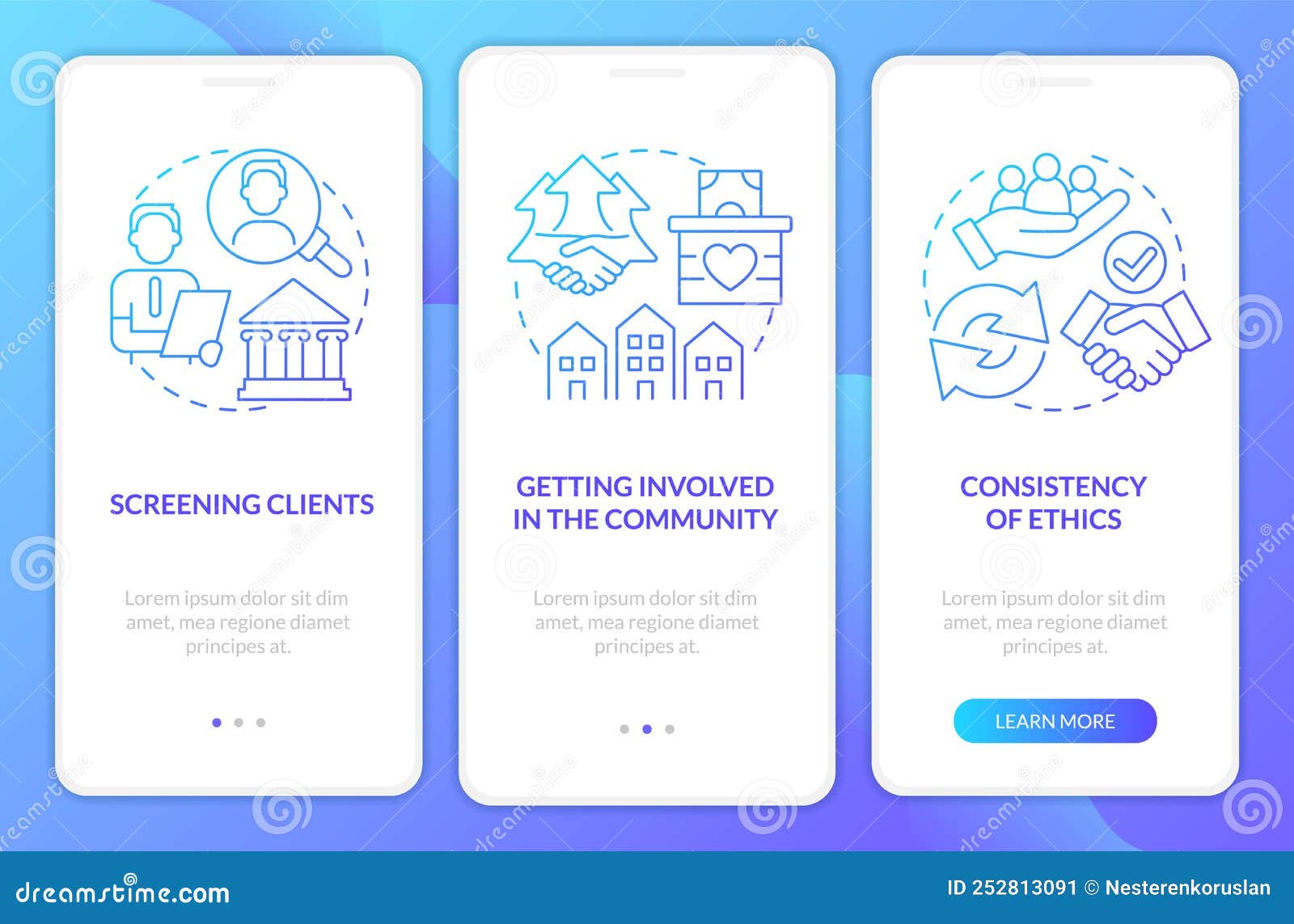 Principles of Banking Ethics Blue Gradient Onboarding Mobile App Screen ...