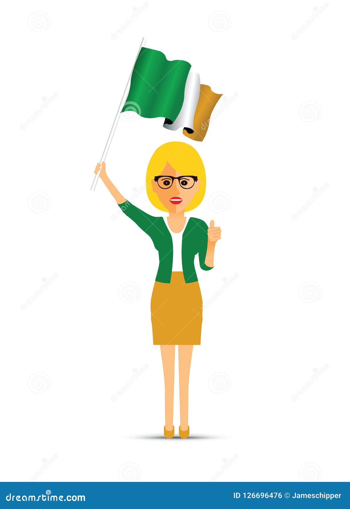 Ireland flag waving woman stock vector. Illustration of cartoon - 126696476