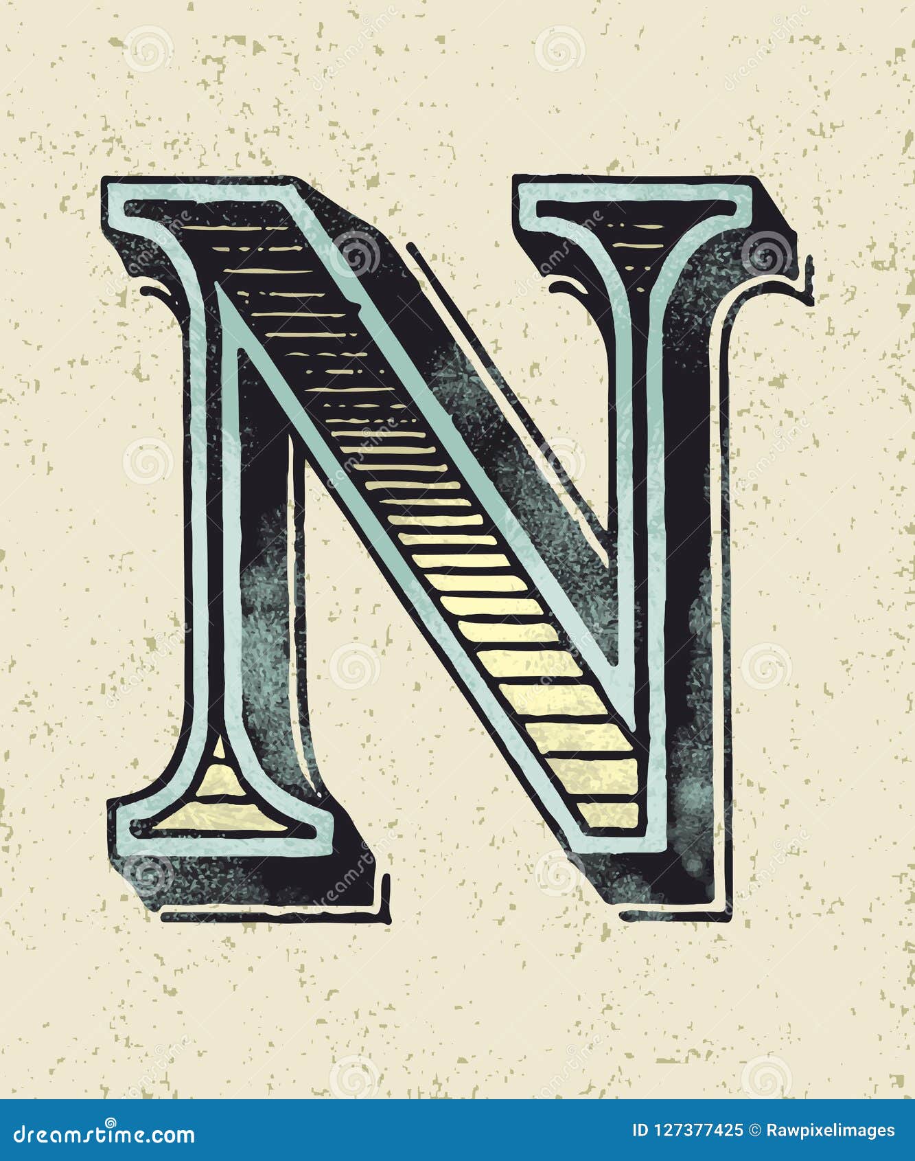 Capital Letter N Vintage Typography Style Stock Vector - Illustration ...