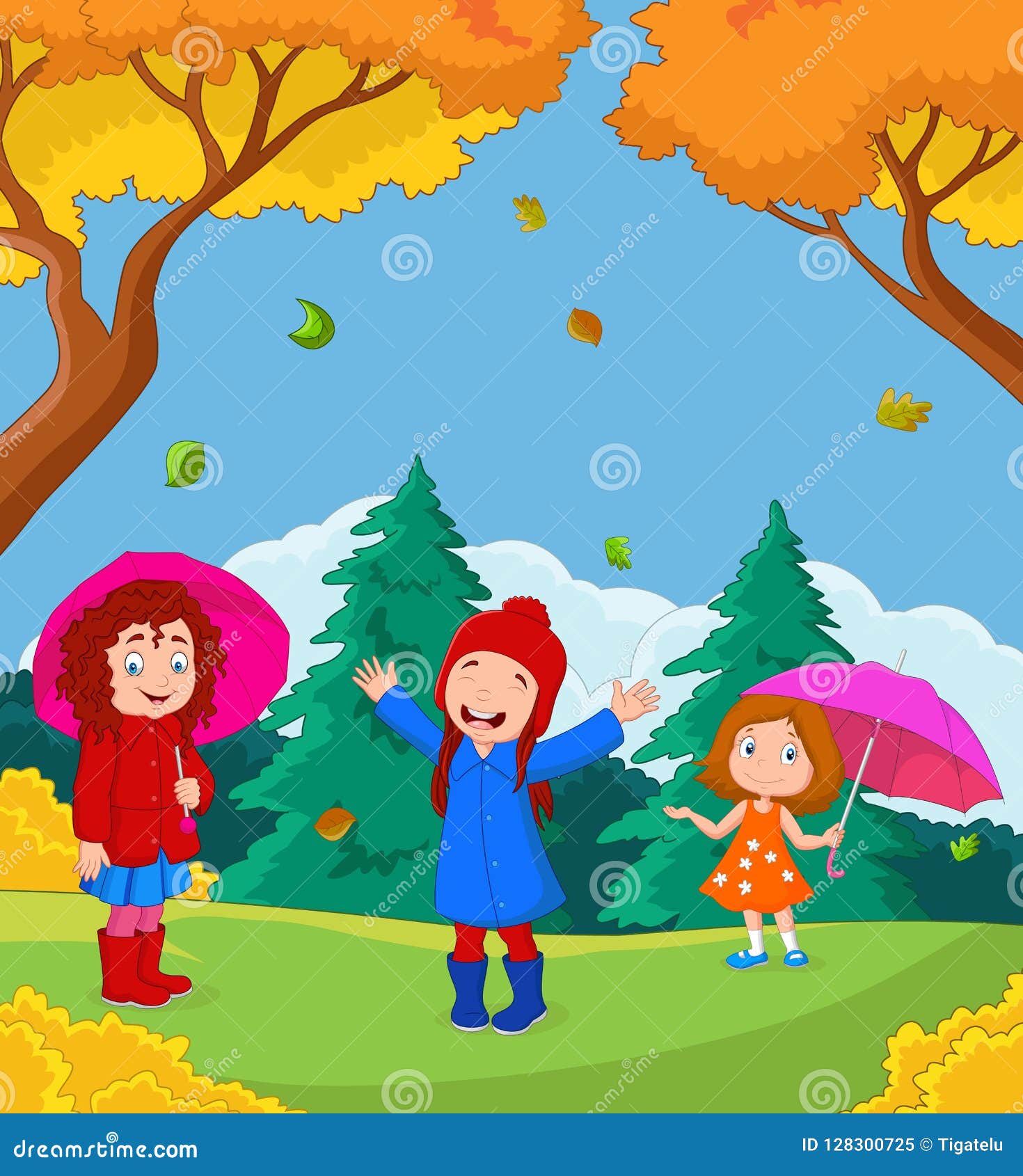 Cartoon Happy Kid Playing with Autumn Background Stock Vector ...