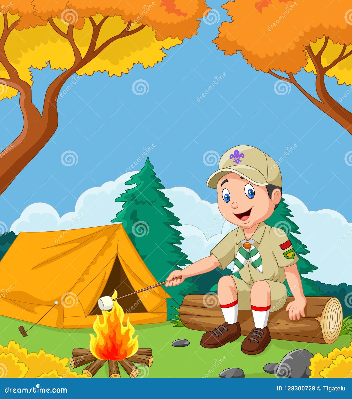 Scout Boy With Firewood, Scouting Kid Character Wearing Uniform ...