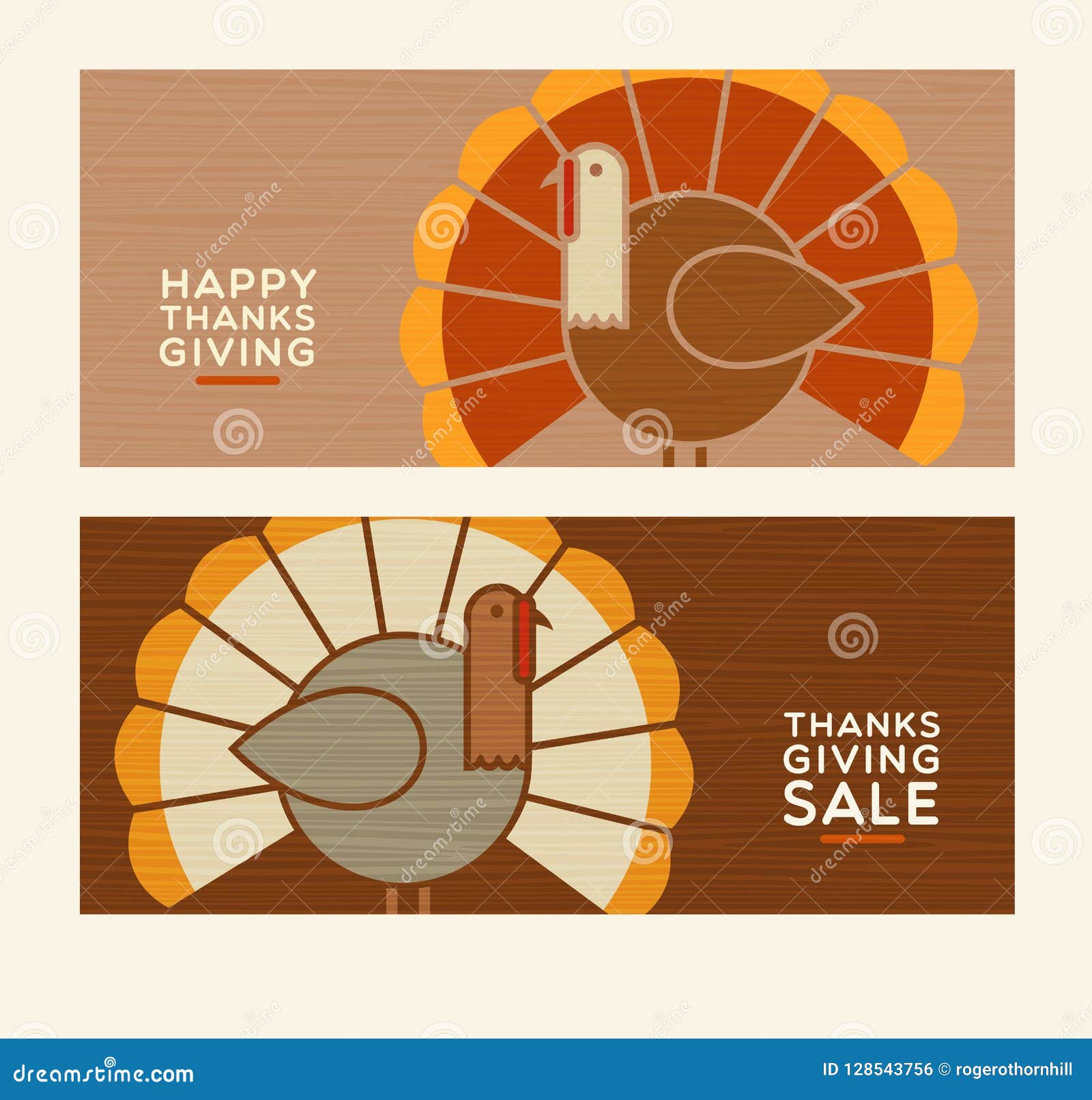 Modern Thanksgiving Banner Set. Abstract Turkeys and Text Designs ...