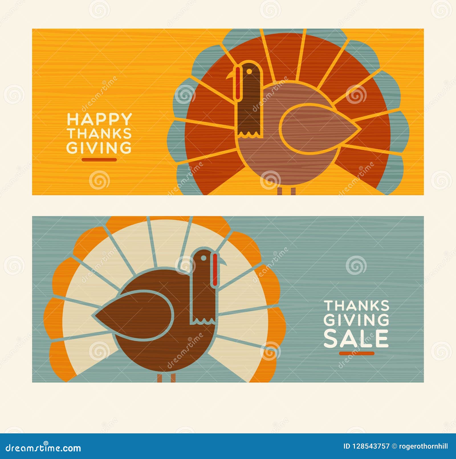 Modern Thanksgiving Banner Set. Abstract Turkeys and Text Designs ...
