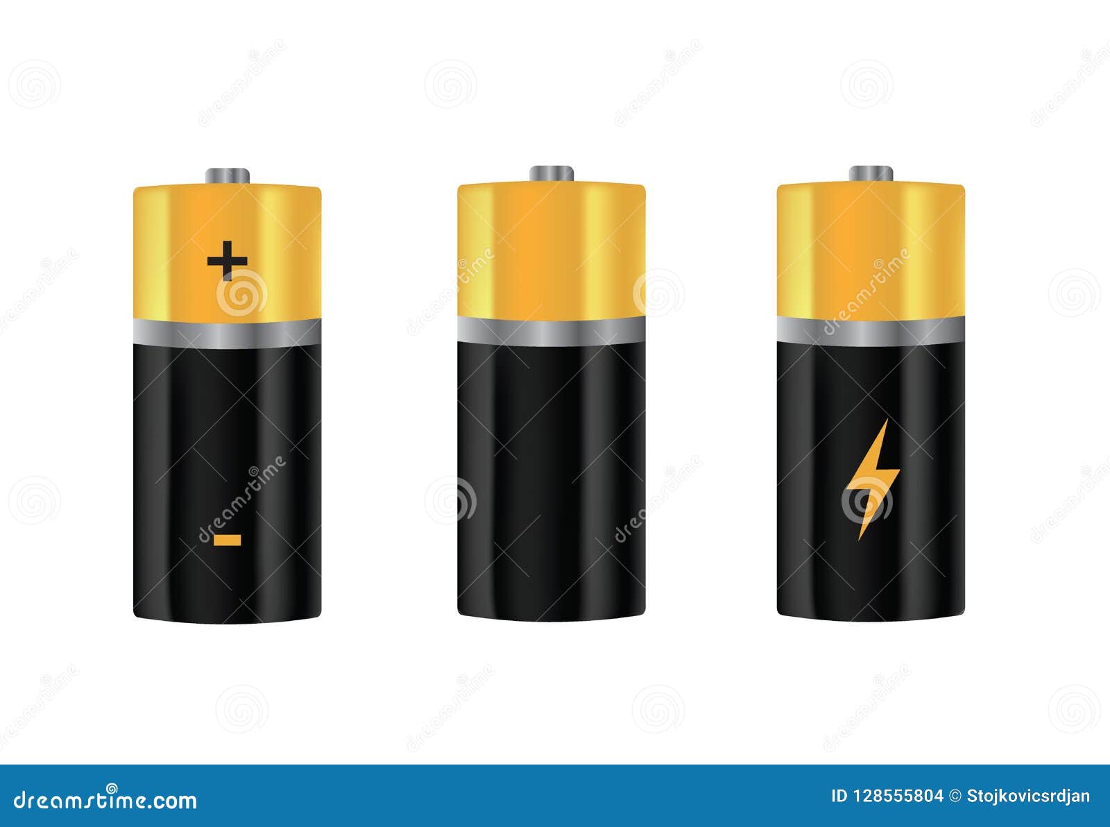 Three batteries set stock vector. Illustration of black - 128555804