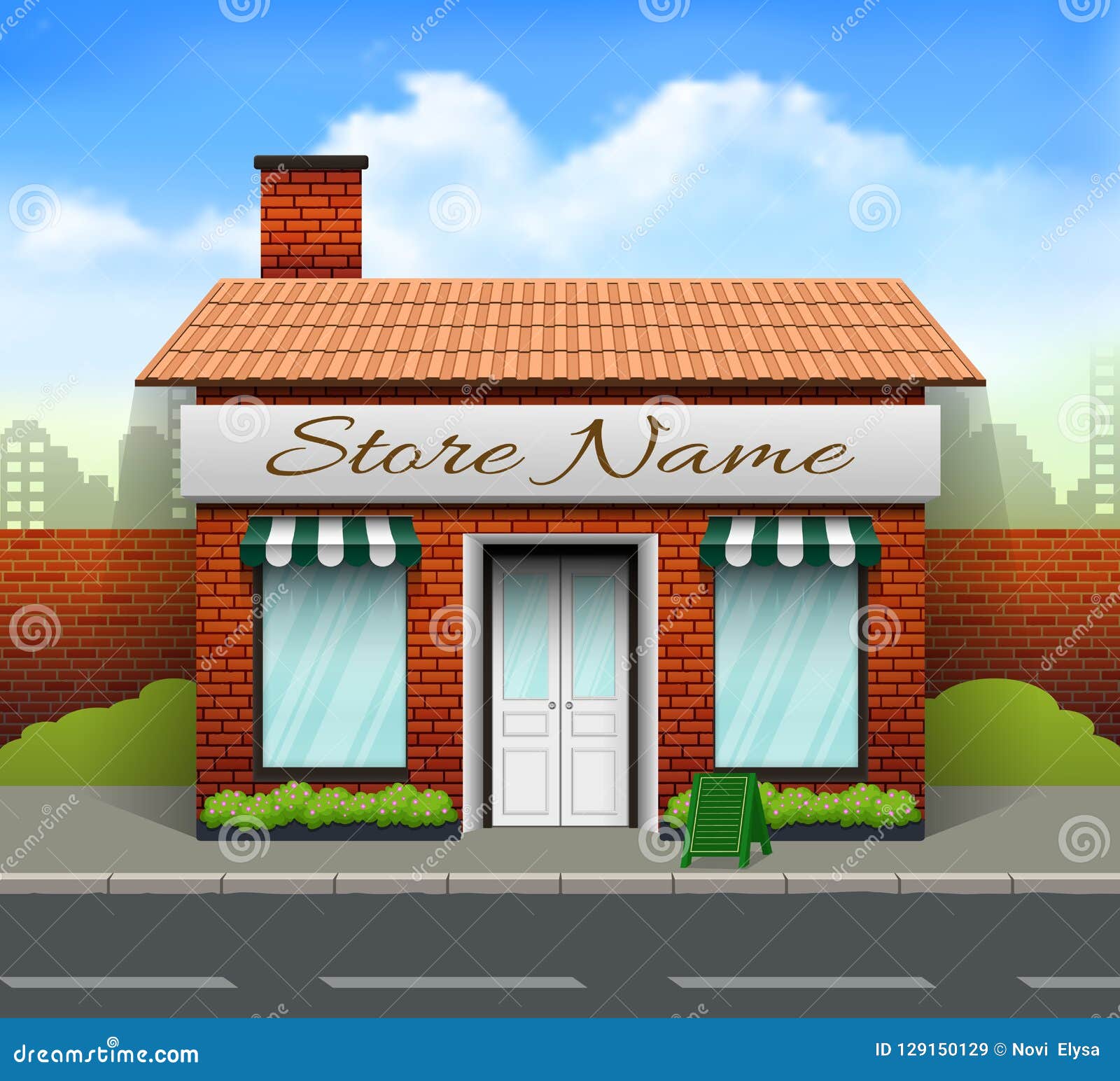 Brick Small Store Building Facade Stock Vector - Illustration of ...