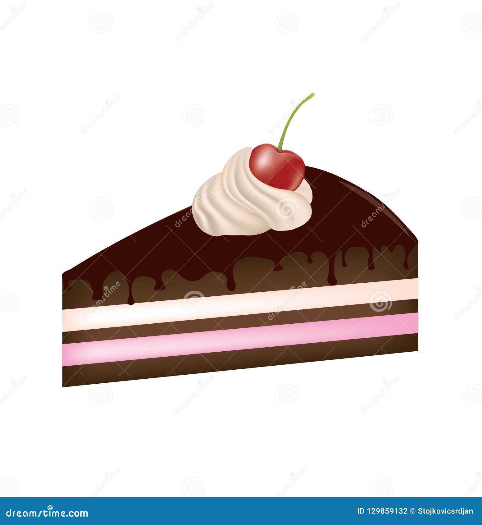 Piece of cake with cherry stock vector. Illustration of cream - 129859132