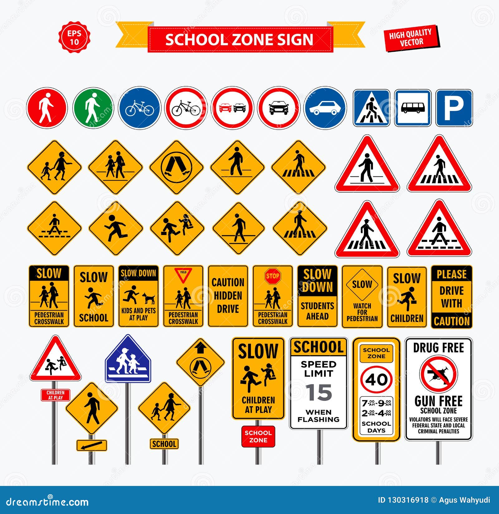 Set of School Sign Zone, Pedestrian, and Other Street School Zone Stock ...
