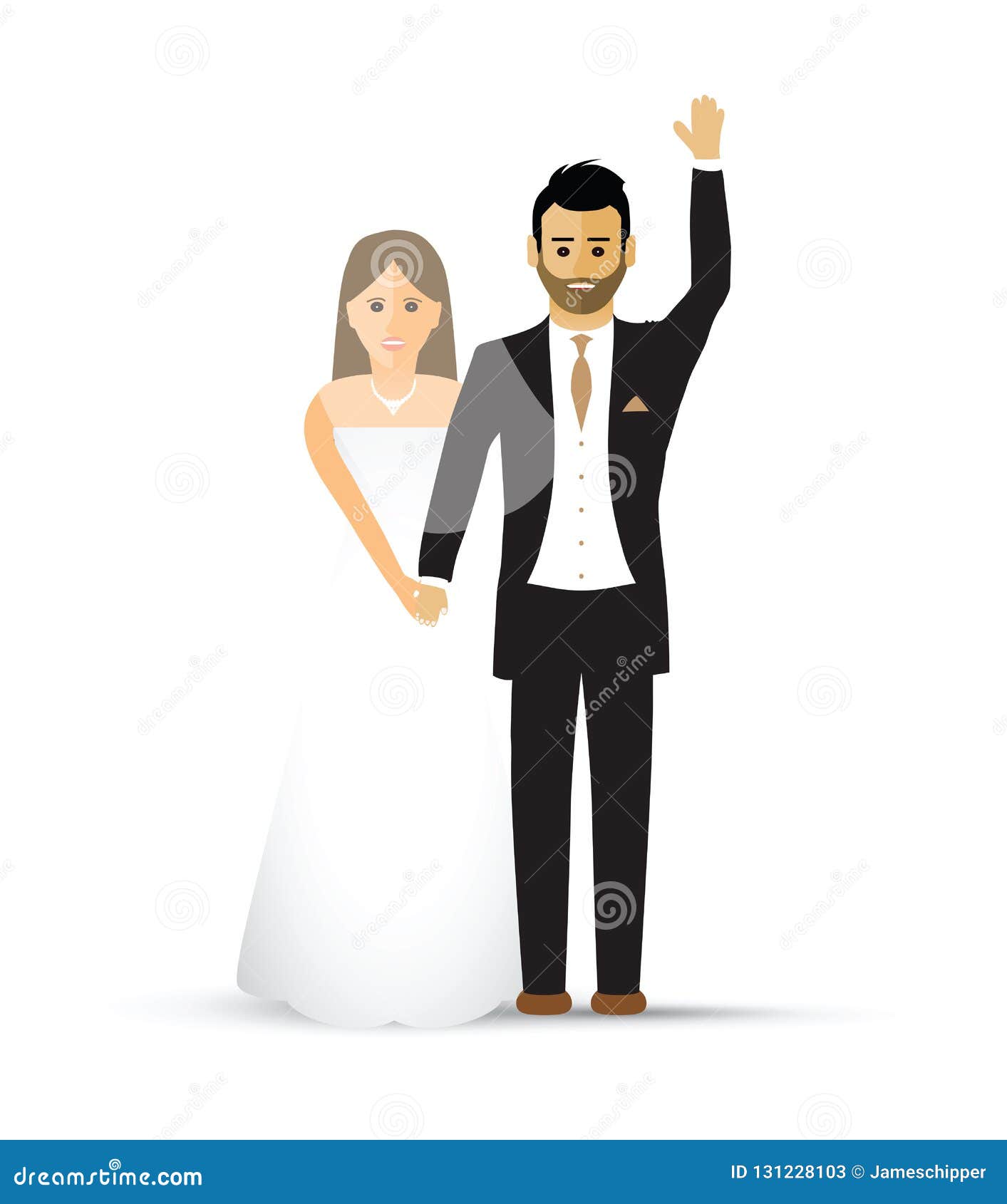 Wedding couple waving stock vector. Illustration of male - 131228103