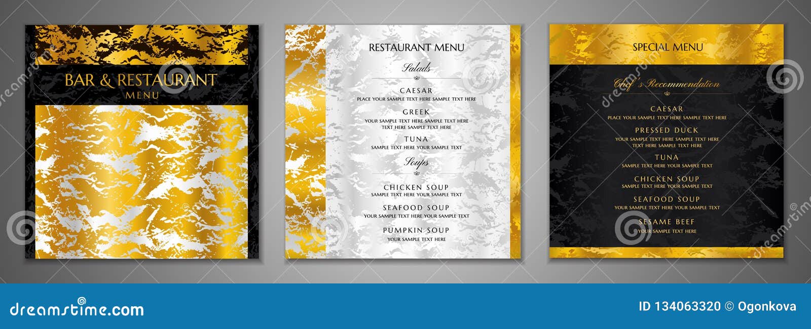 Design Restaurant Menu Template. Gold, Silver Marble Textured Stock ...