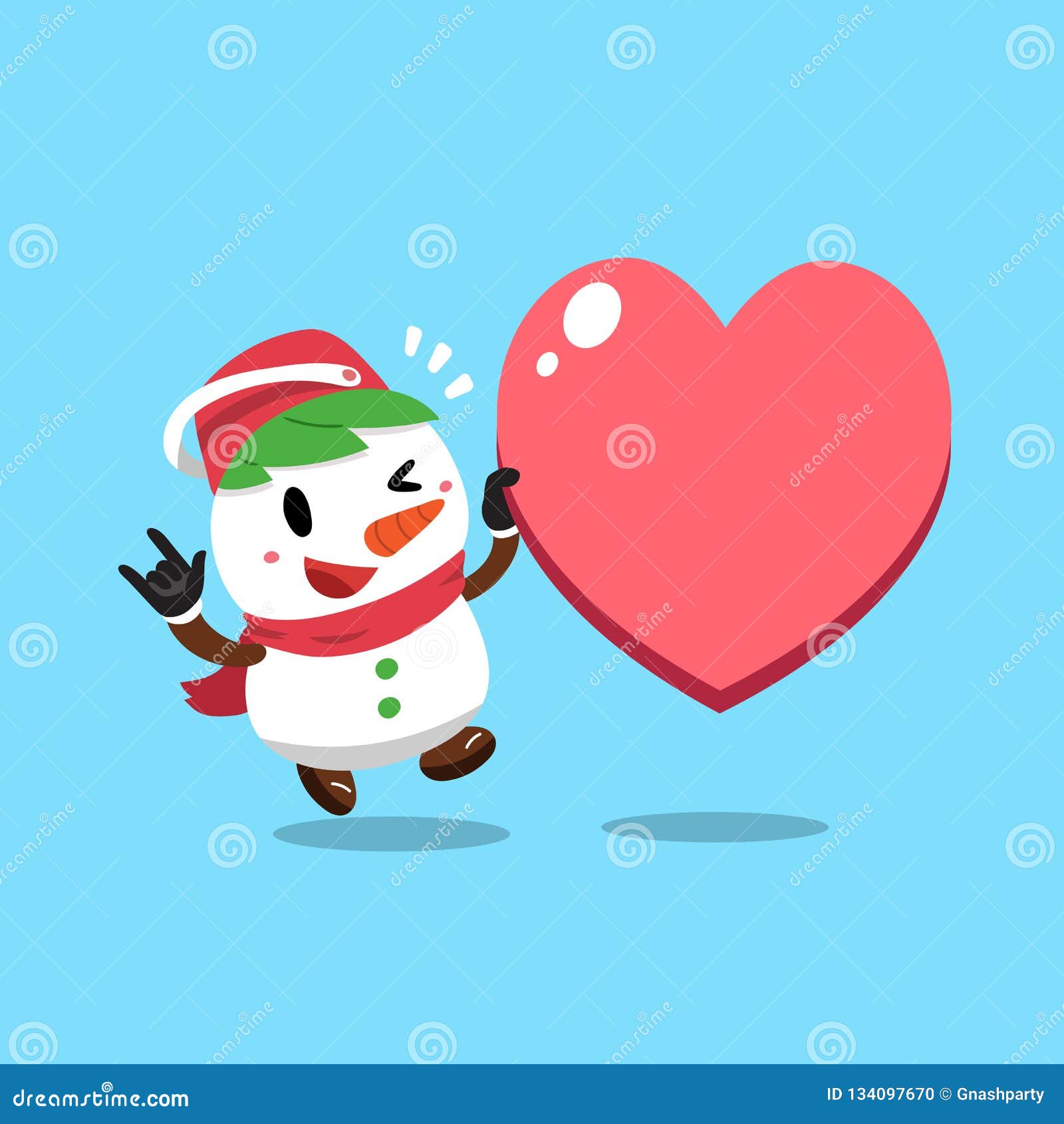 Vector Cartoon Christmas Snowman with Big Heart Sign Stock Vector ...