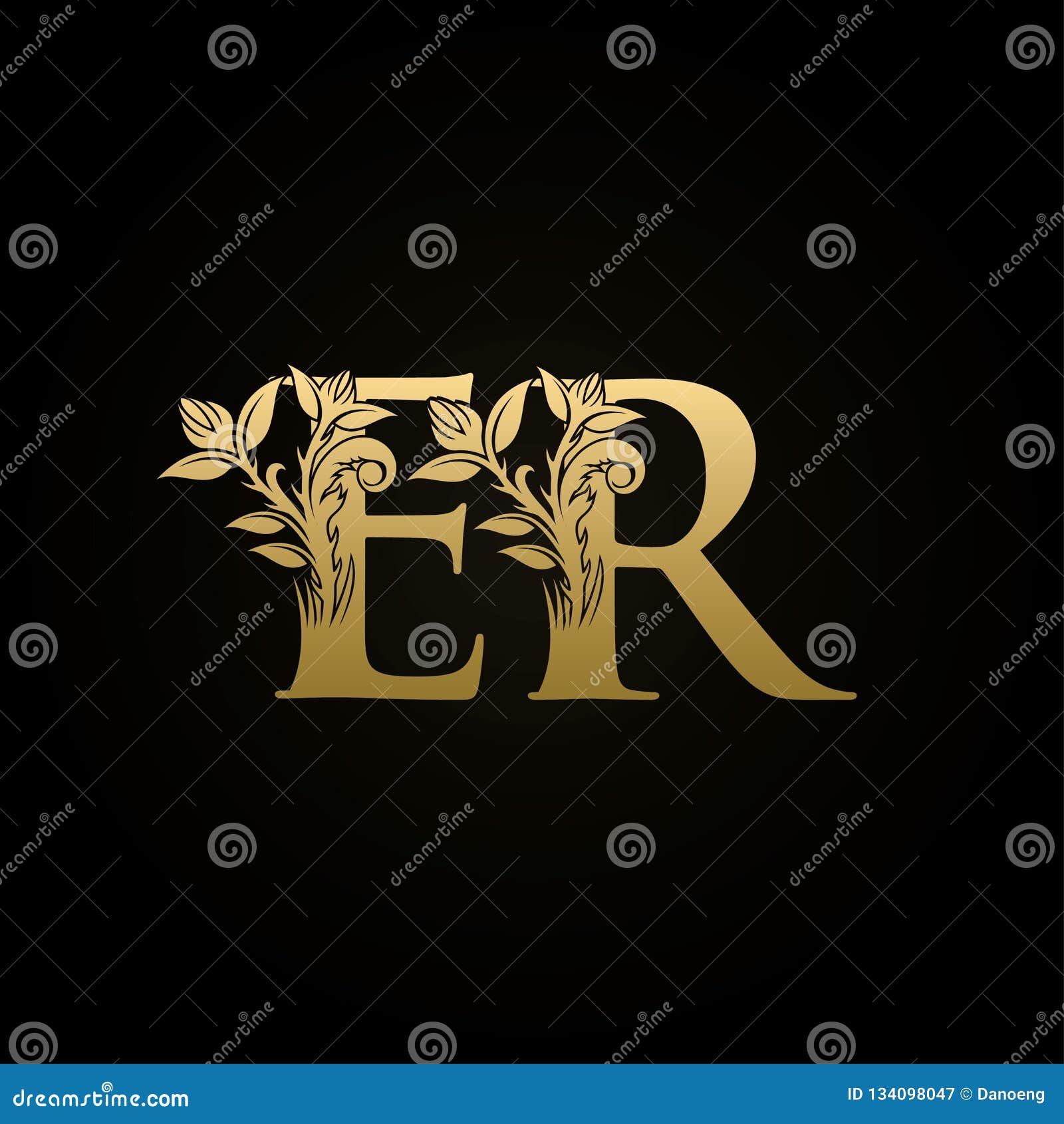 Gold Luxury Floral Crests ER Letter Logo Stock Illustration ...