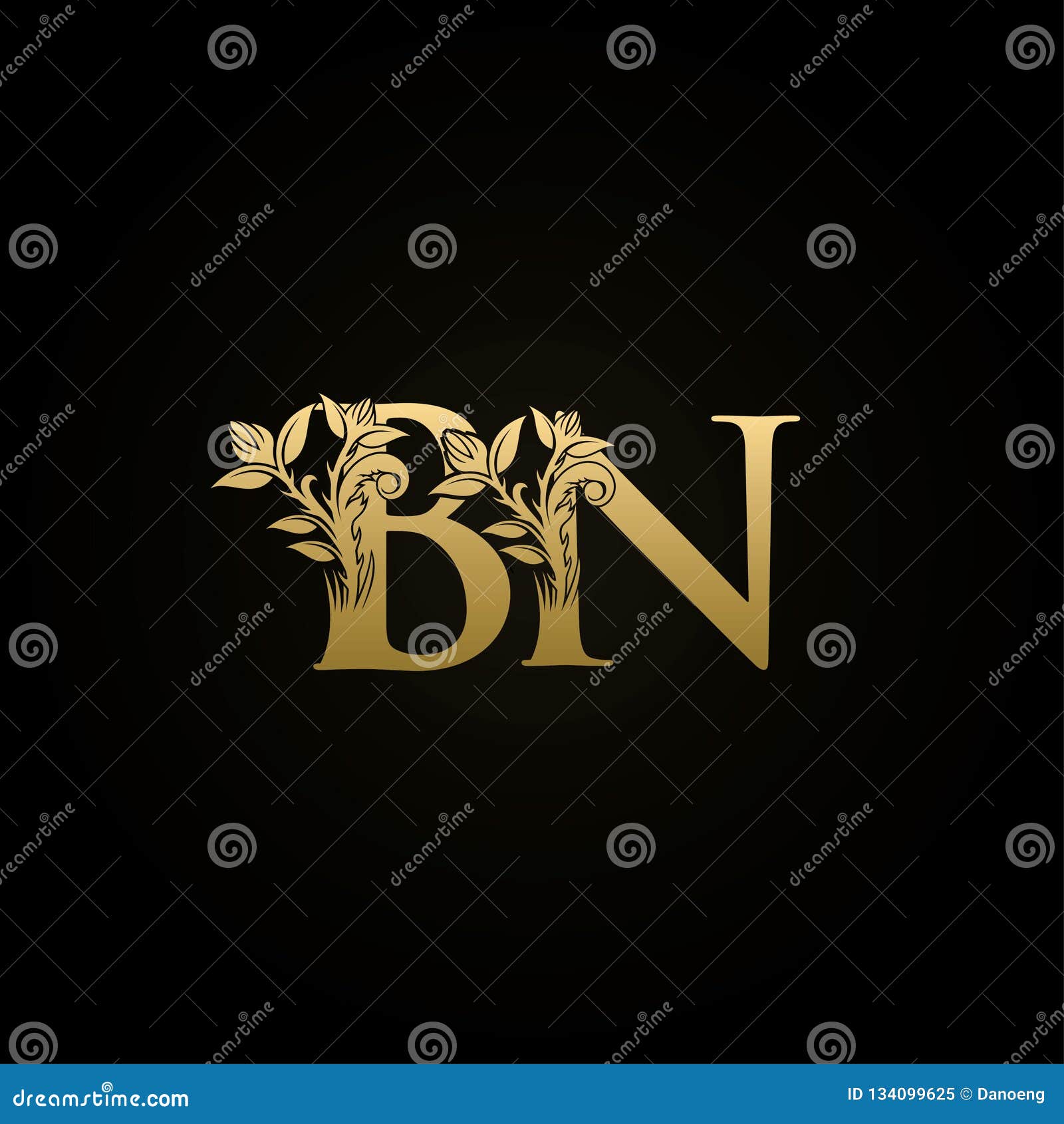 Gold Luxury Floral Crests BN Letter Logo Stock Illustration ...