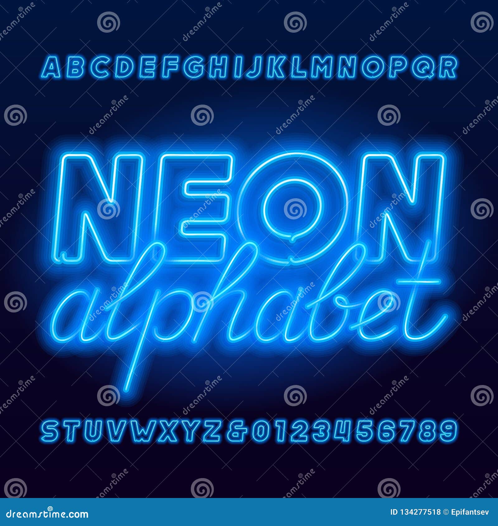 Neon Tube Alphabet Font. Neon Color Uppercase Bold Letters and Numbers ...