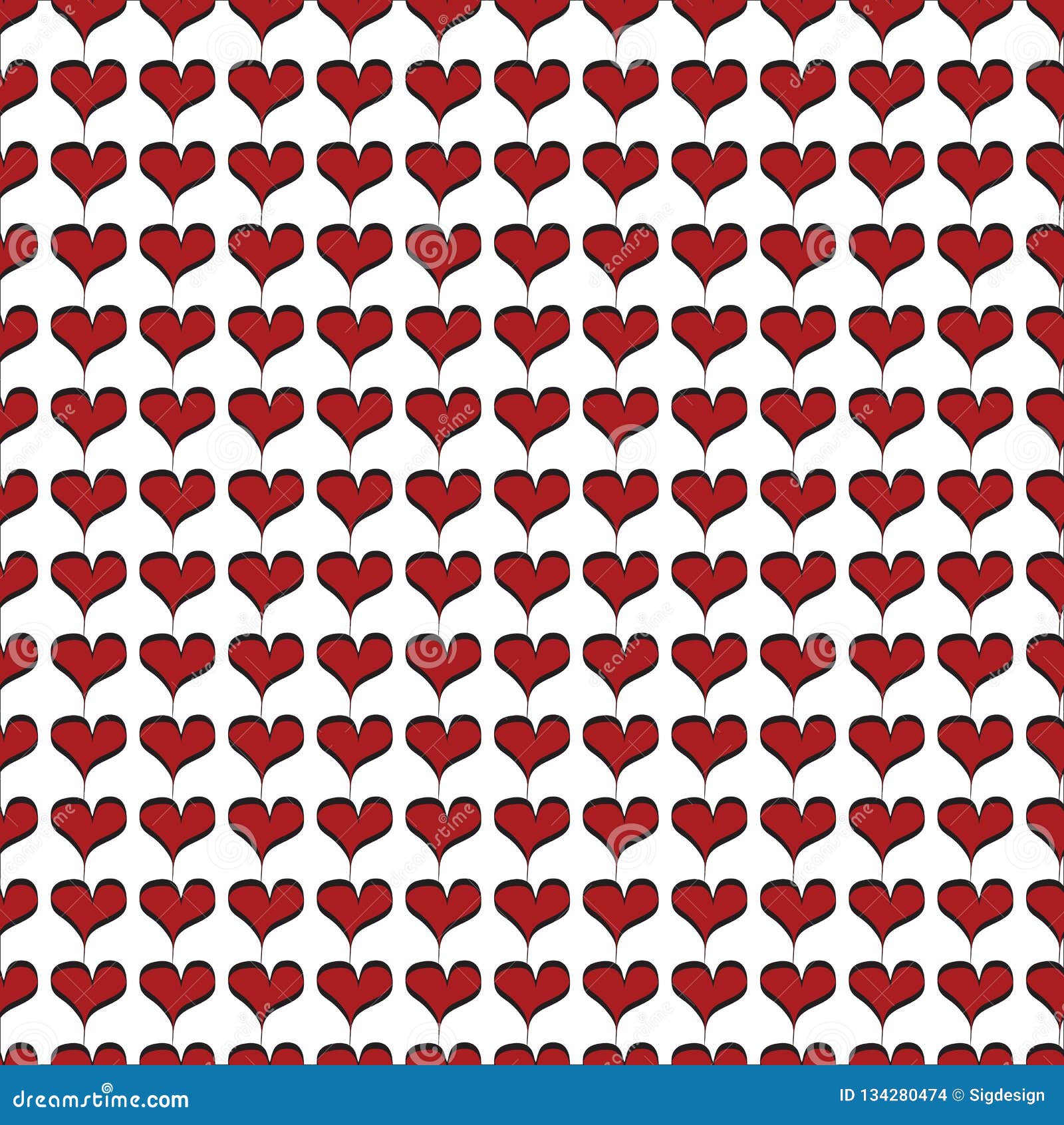 Red Small Hearts with Black Contour Seamless Pattern Stock Vector ...