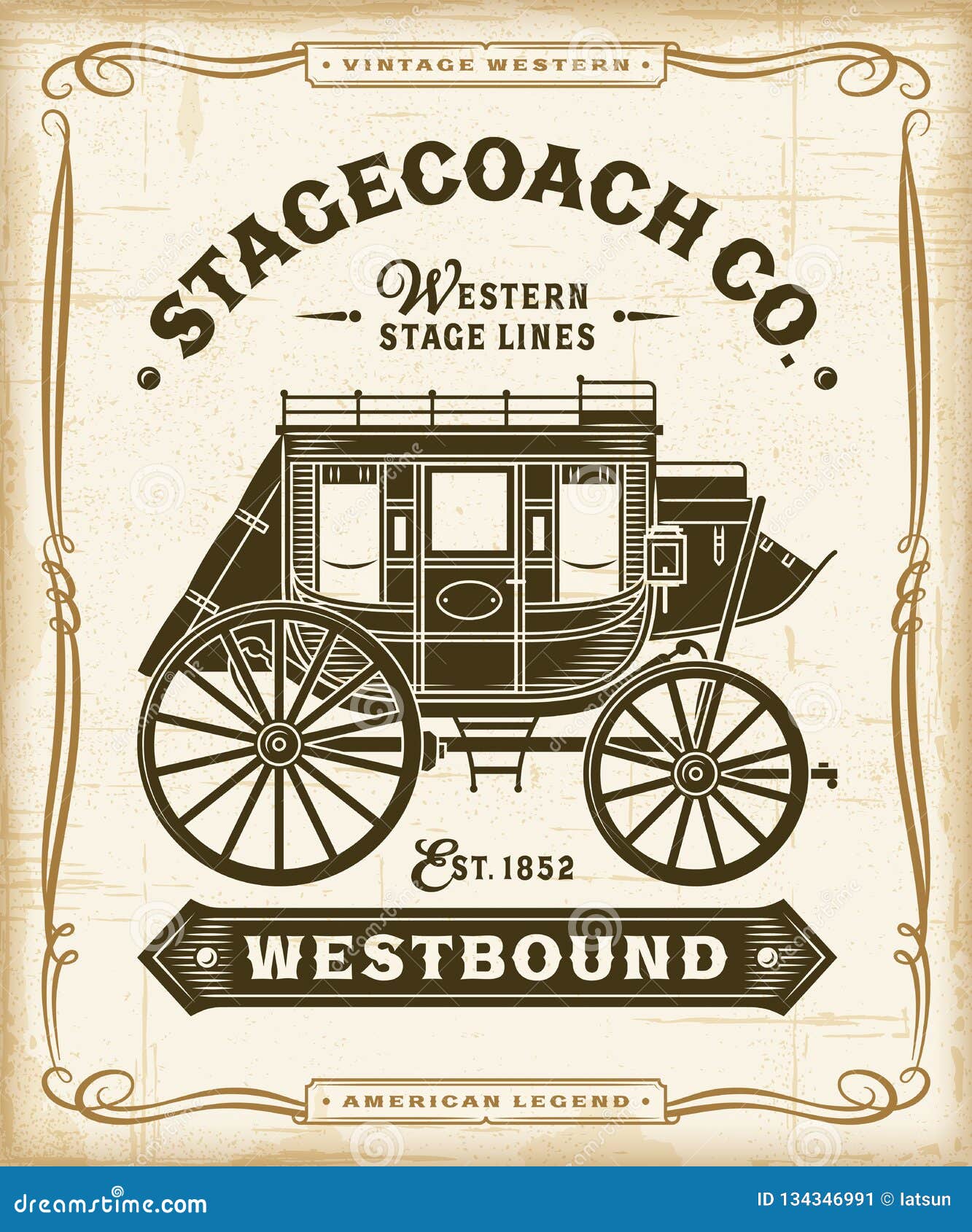 Vintage Western Stagecoach Label Graphics Stock Vector - Illustration ...
