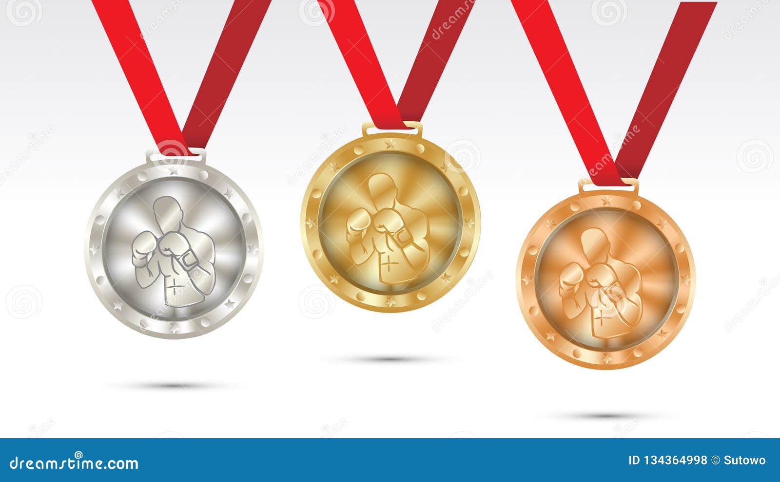 Boxing Champion Gold, Silver and Bronze Medal Set with Red Ribbon ...