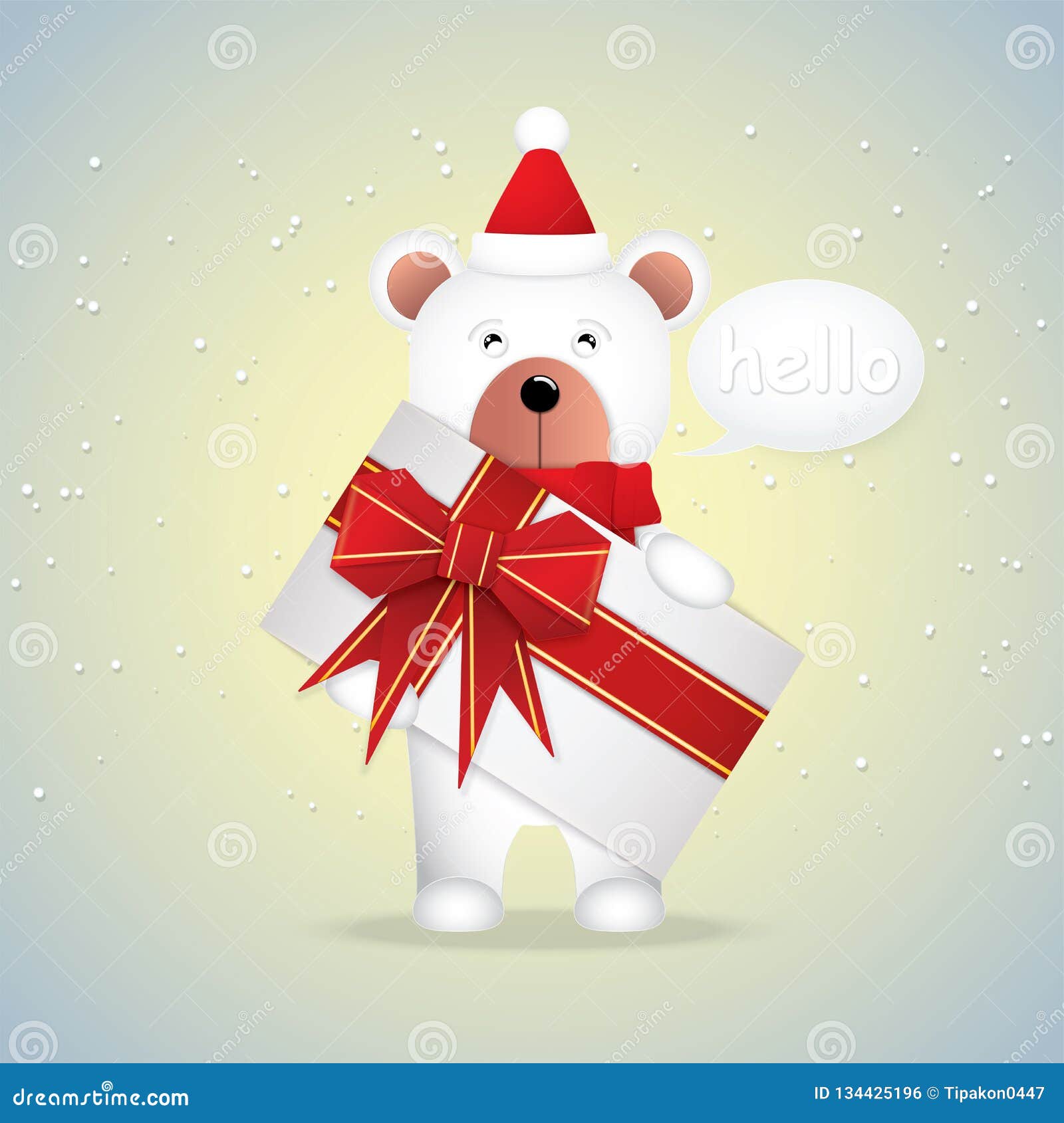 Cute Cartoon White Bear and Gift Box in Snow for Winter Season. Stock ...