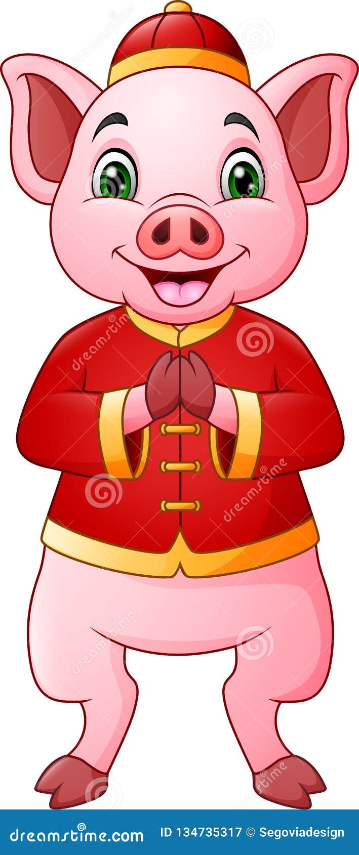 Cartoon Pig with Traditional Chinese Costume Greeting Gong Xi Gong Xi ...