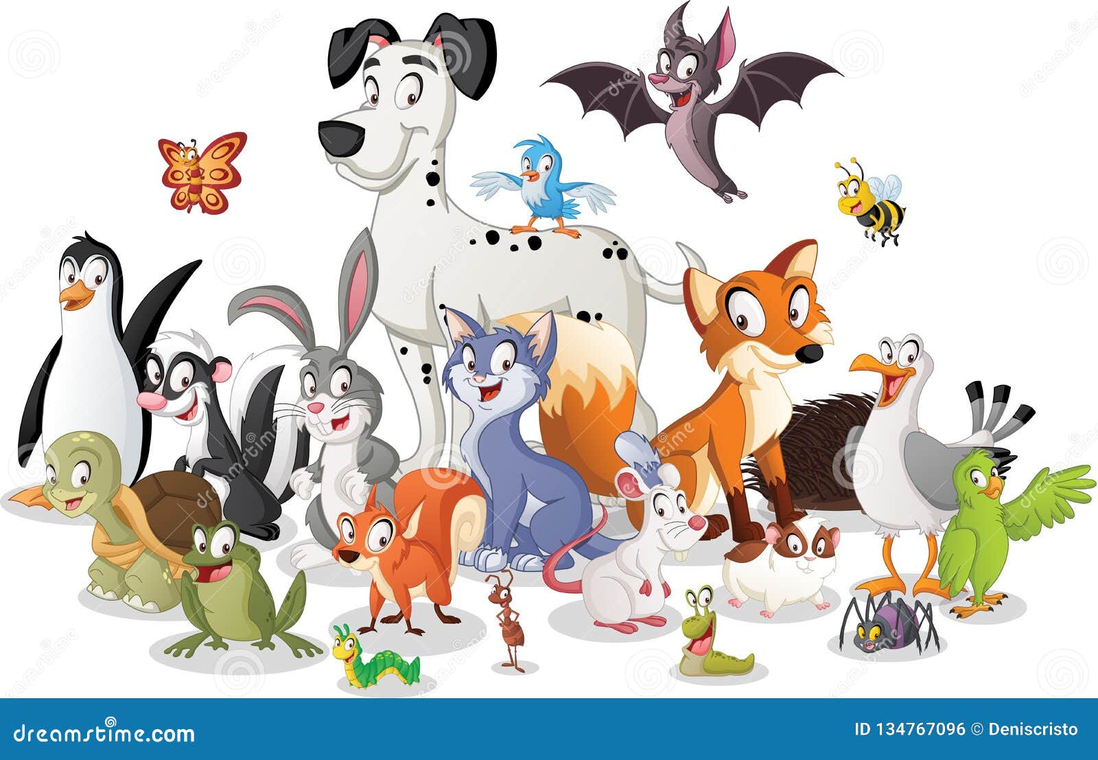 Group of Cartoon Animals. Vector Illustration of Funny Happy Animals ...