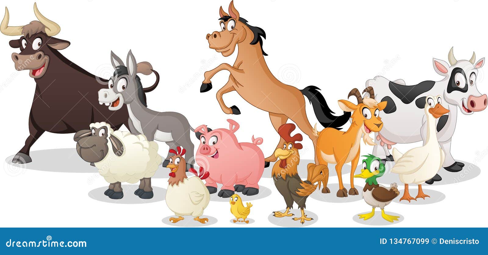 Group of Farm Cartoon Animals. Vector Illustration of Funny Happy ...