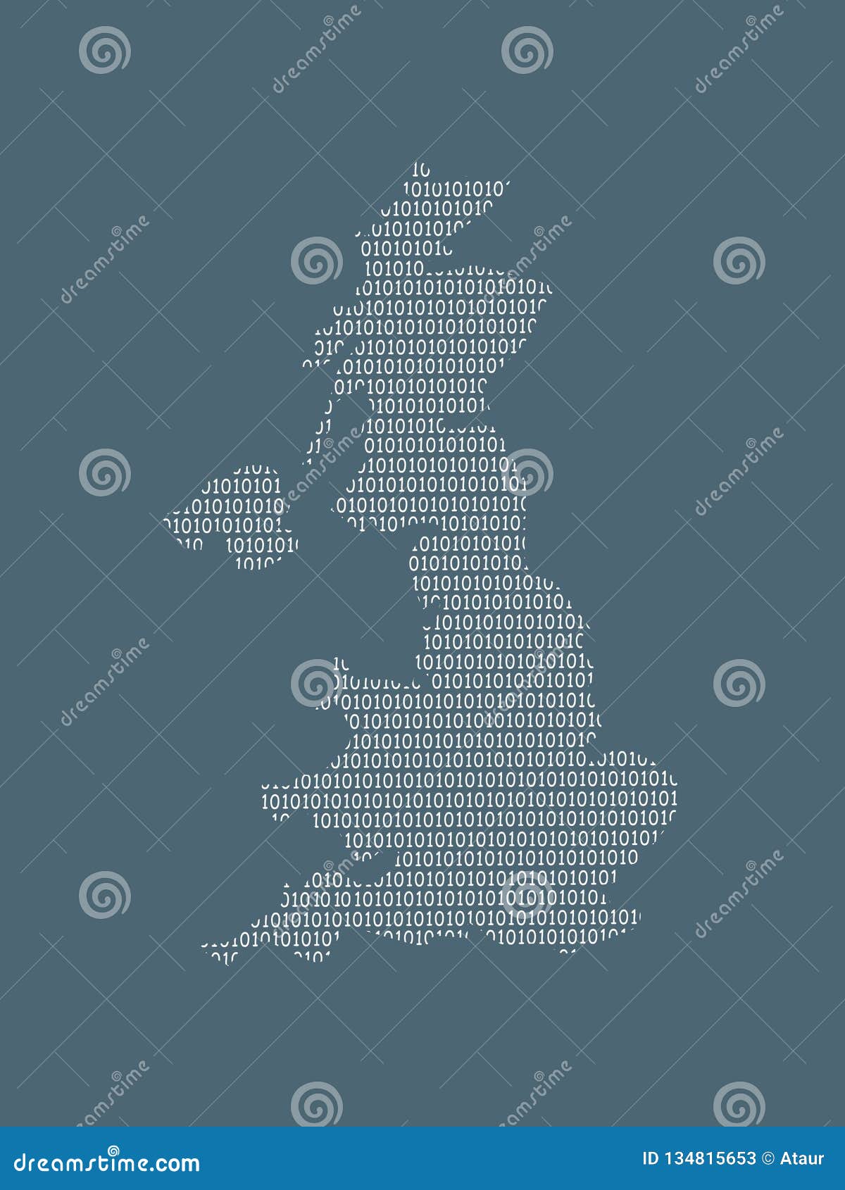 United Kingdom or UK Vector Map Using White Binary Digits on Dark ...