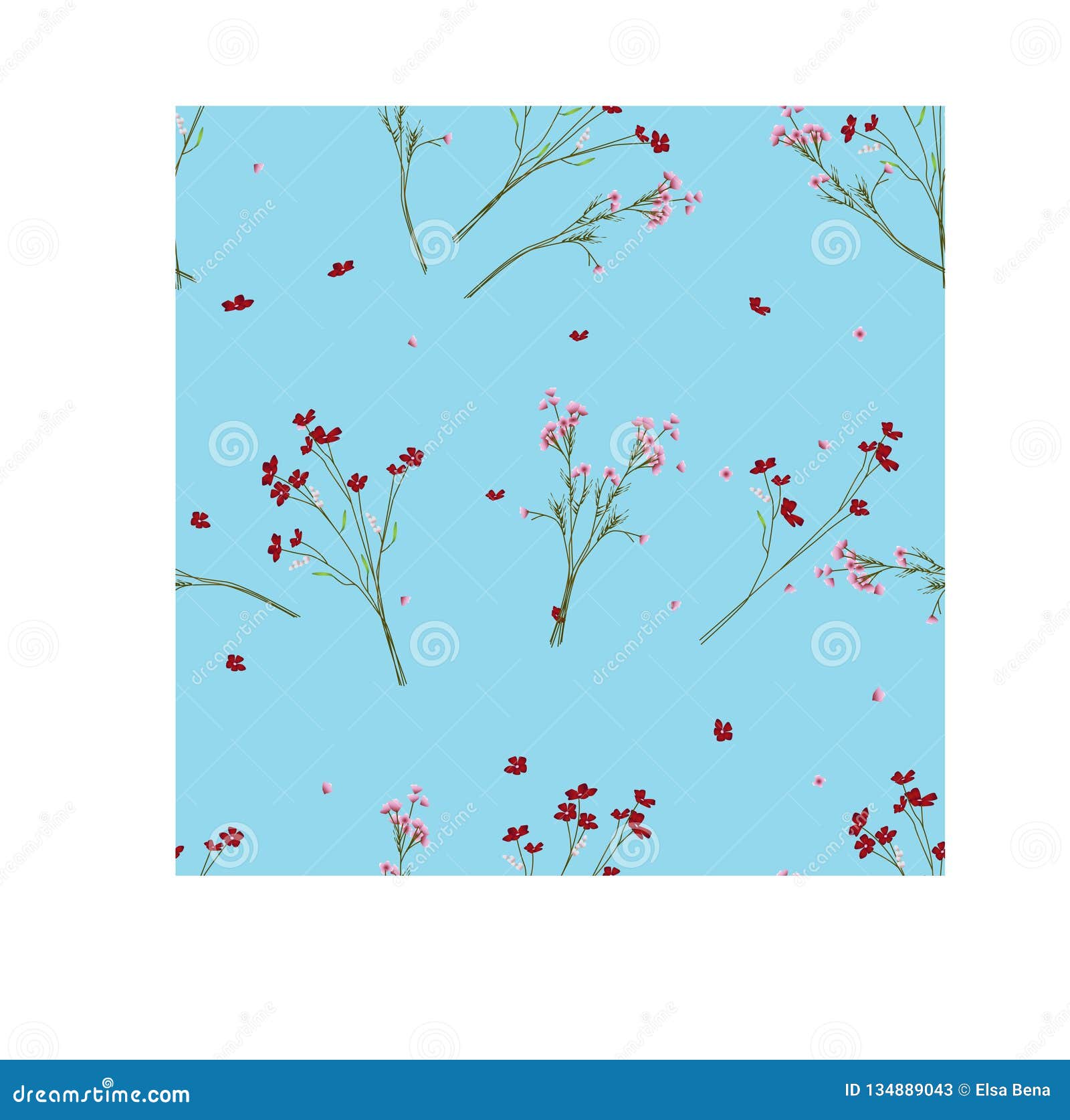 Flower Floral Fillers Seamless Pattern Template with Solid Background ...