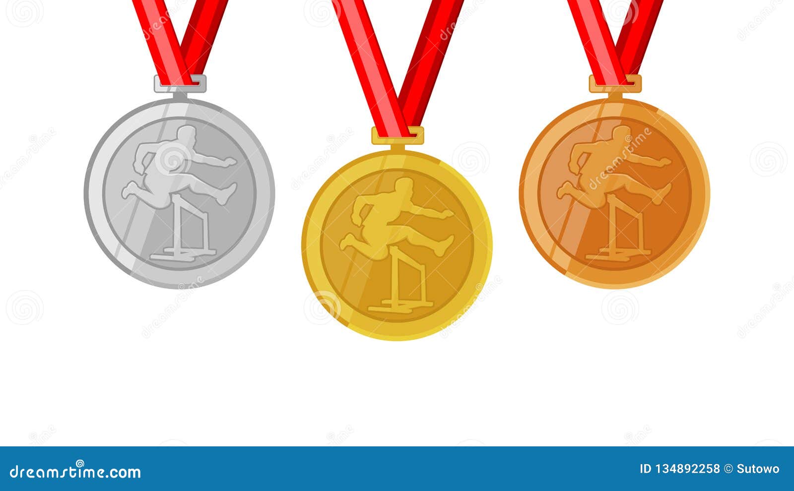 Sprint Running Complete Shinny Medals Set Gold Siver and Bronze in Flat ...