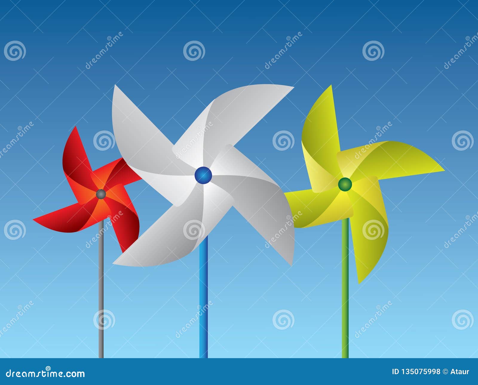 Colorful Paper Pinwheels Arrange in a Row Vector Illustration on Blue ...