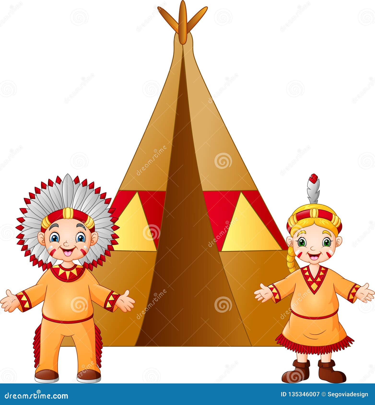 Cartoon Couple Native Indian American with Traditional Costume Stock ...