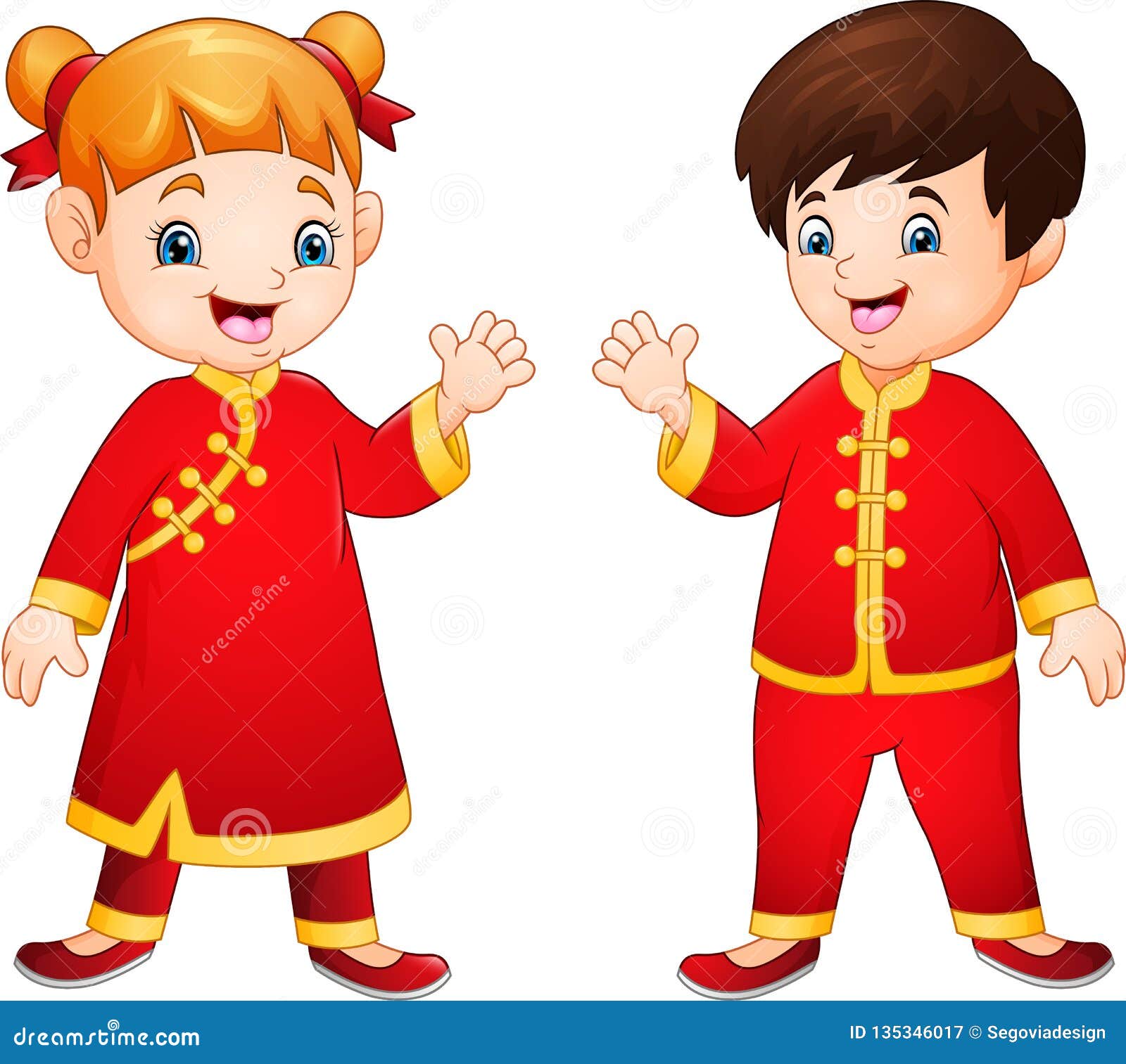 Cartoon Kids with Chinese Traditional Costume Stock Vector ...